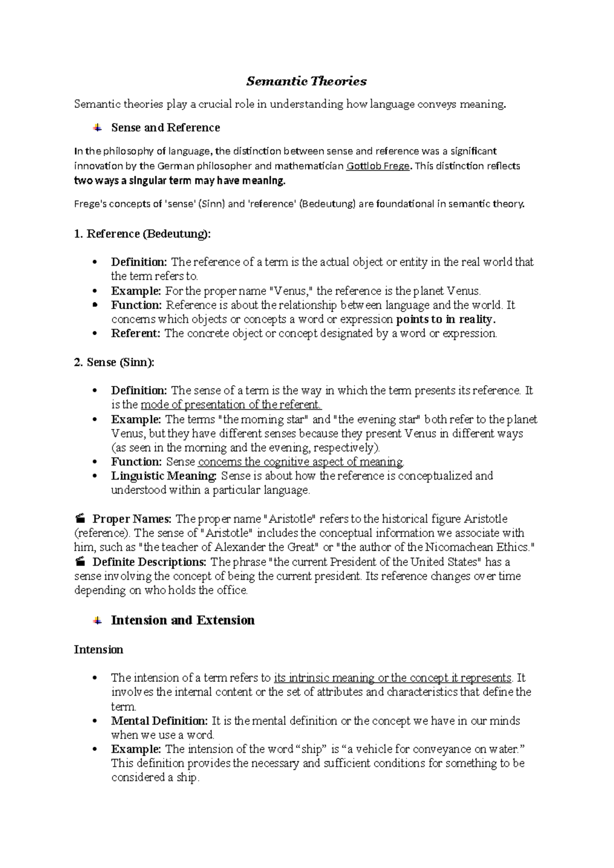 Branches of Linguistics - Semantic Theories Semantic theories play a ...