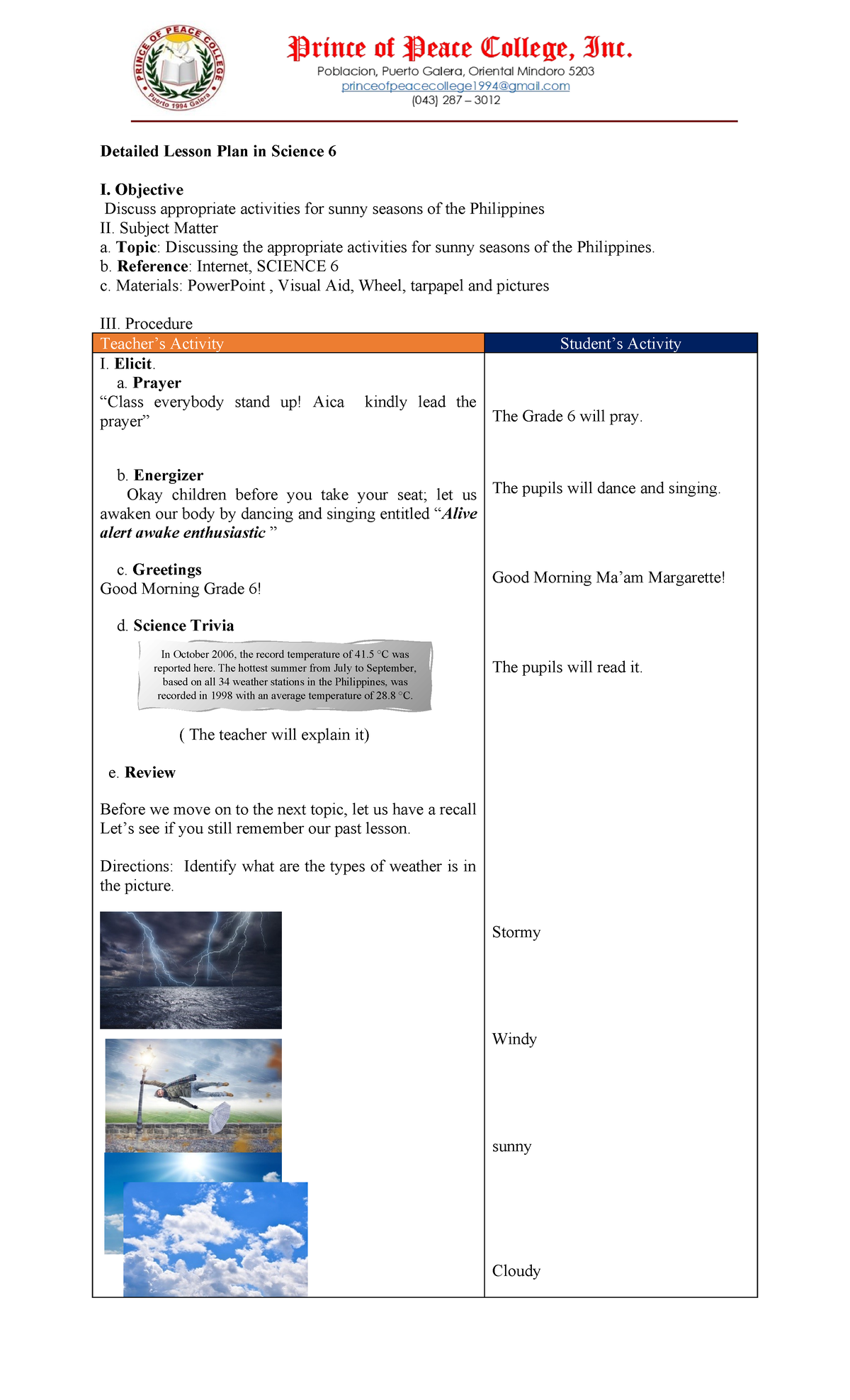 Science - Lesson plan - Detailed Lesson Plan in Science 6 I. Objective ...