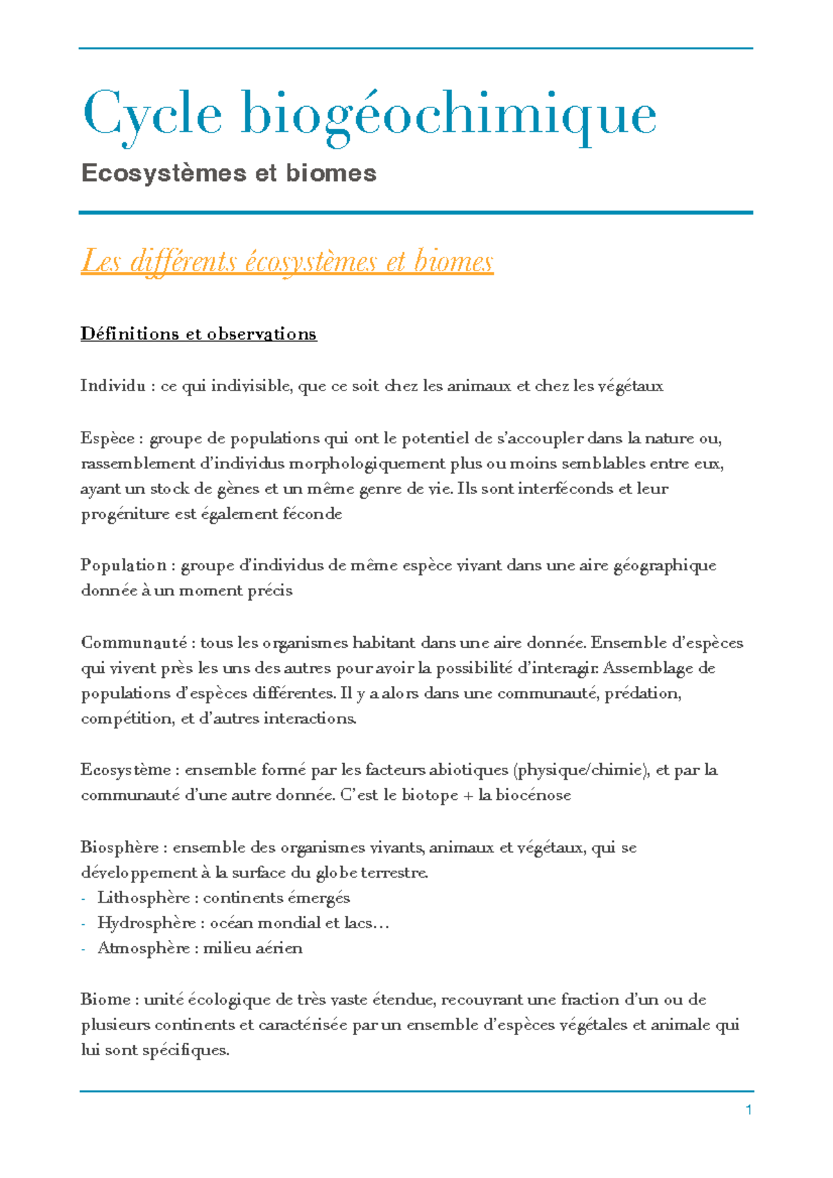 Cycle biogéochimique chap 1 - Cycle biogéochimique Ecosystèmes et ...