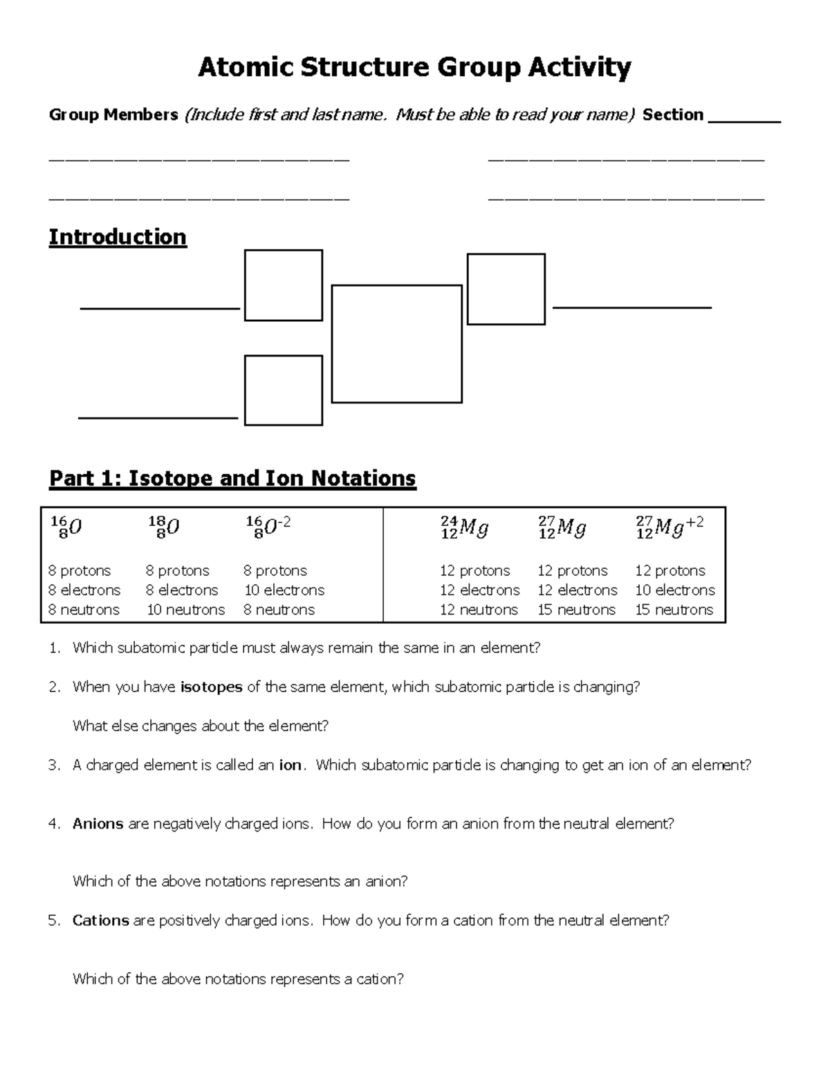 Atomic Structure Group Activity version 2 5-15-24 - Atomic Structure ...