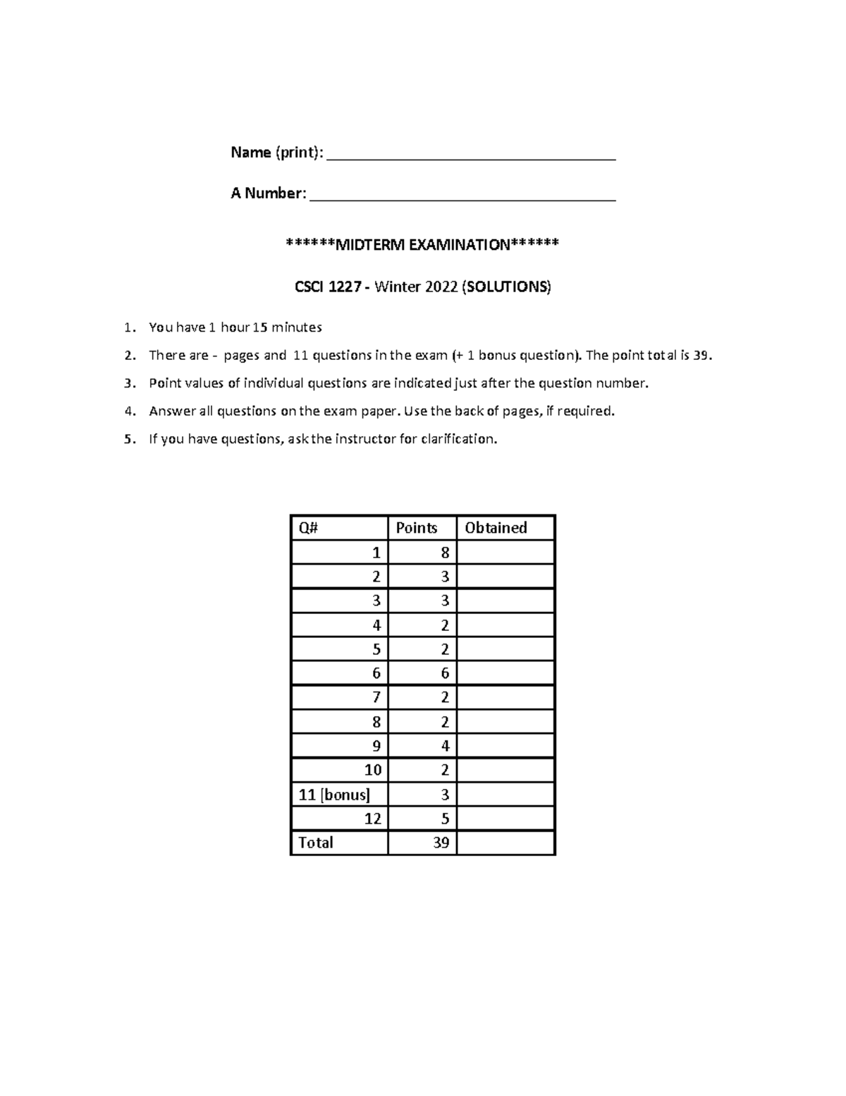 Midterm W2022 solutions - Name (print): ___________________________________ A Number: - Studocu