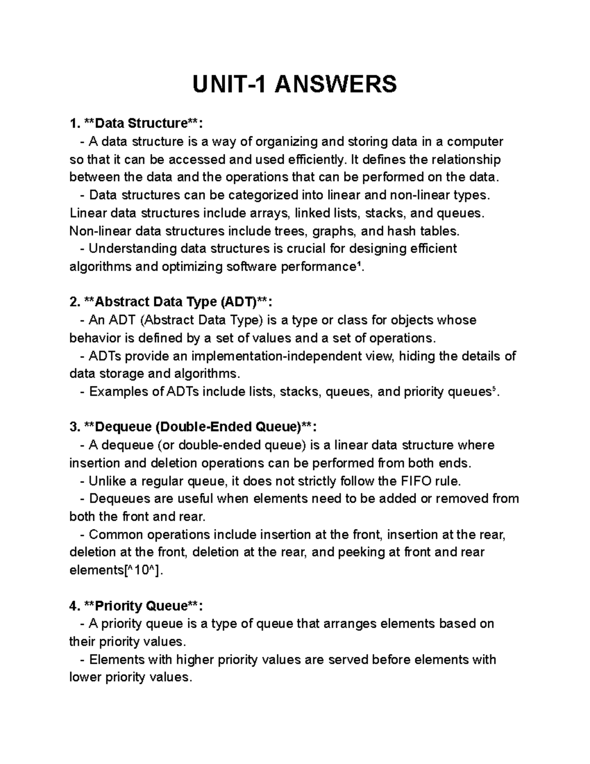 UNIT-1 Answers DS - Helpful at the time of exams - UNIT-1 ANSWERS Data Structure: A data ...
