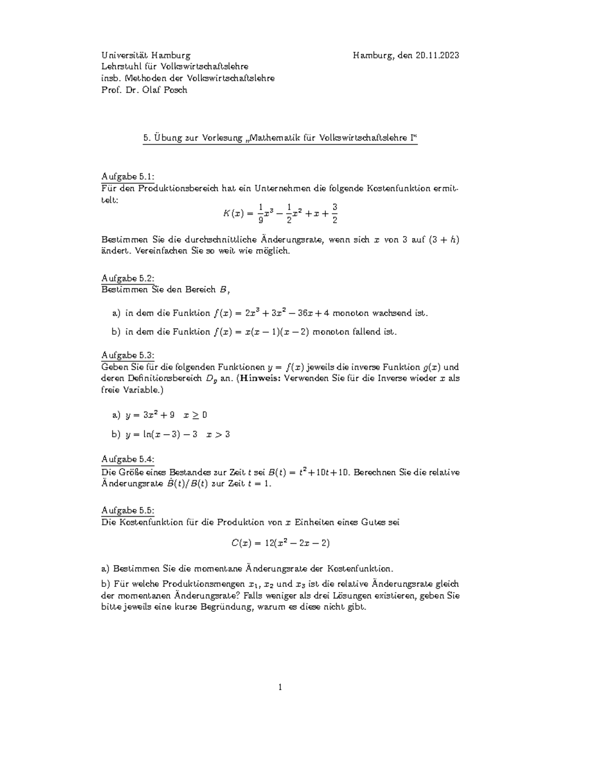 5 - ddxdxcx - Universität Hamburg Hamburg, den 20. Lehrstuhl für ...