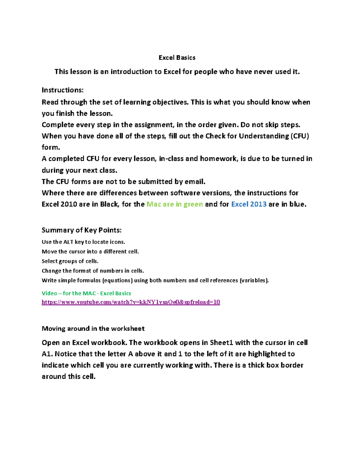 Excel Basics - Excel Basics This lesson is an introduction to Excel for ...