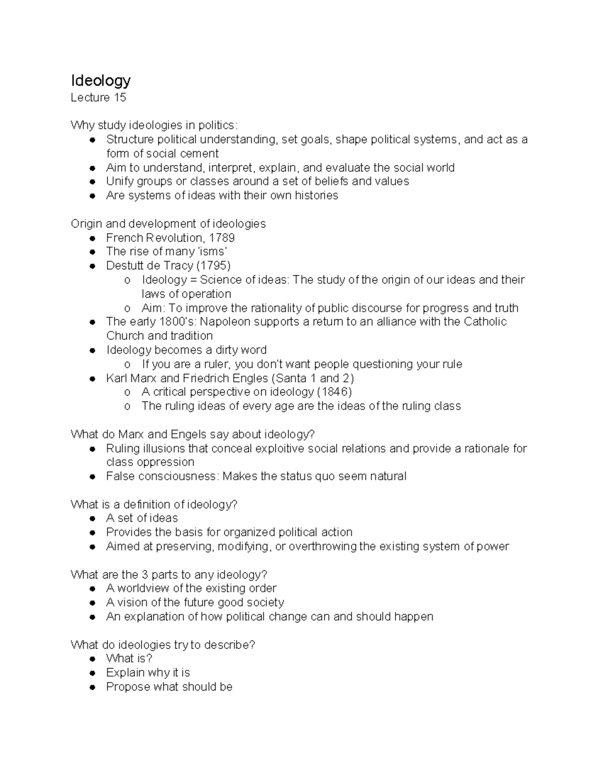 Ideology - Lecture notes Lecture 15 - Ideology Lecture 15 Why study ...
