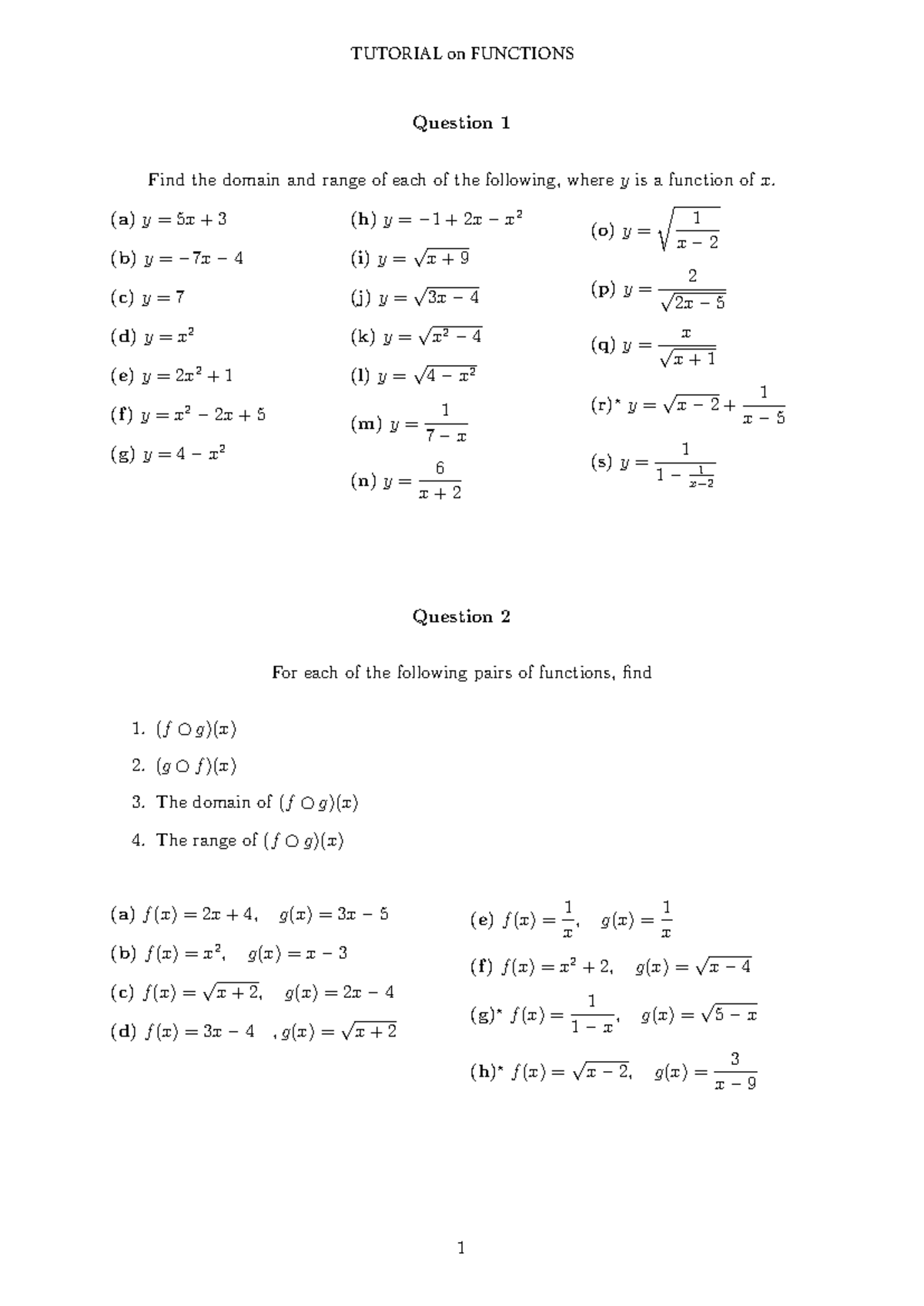 Domain and Range Tutorial Friday class - TUTORIAL on FUNCTIONS Question ...