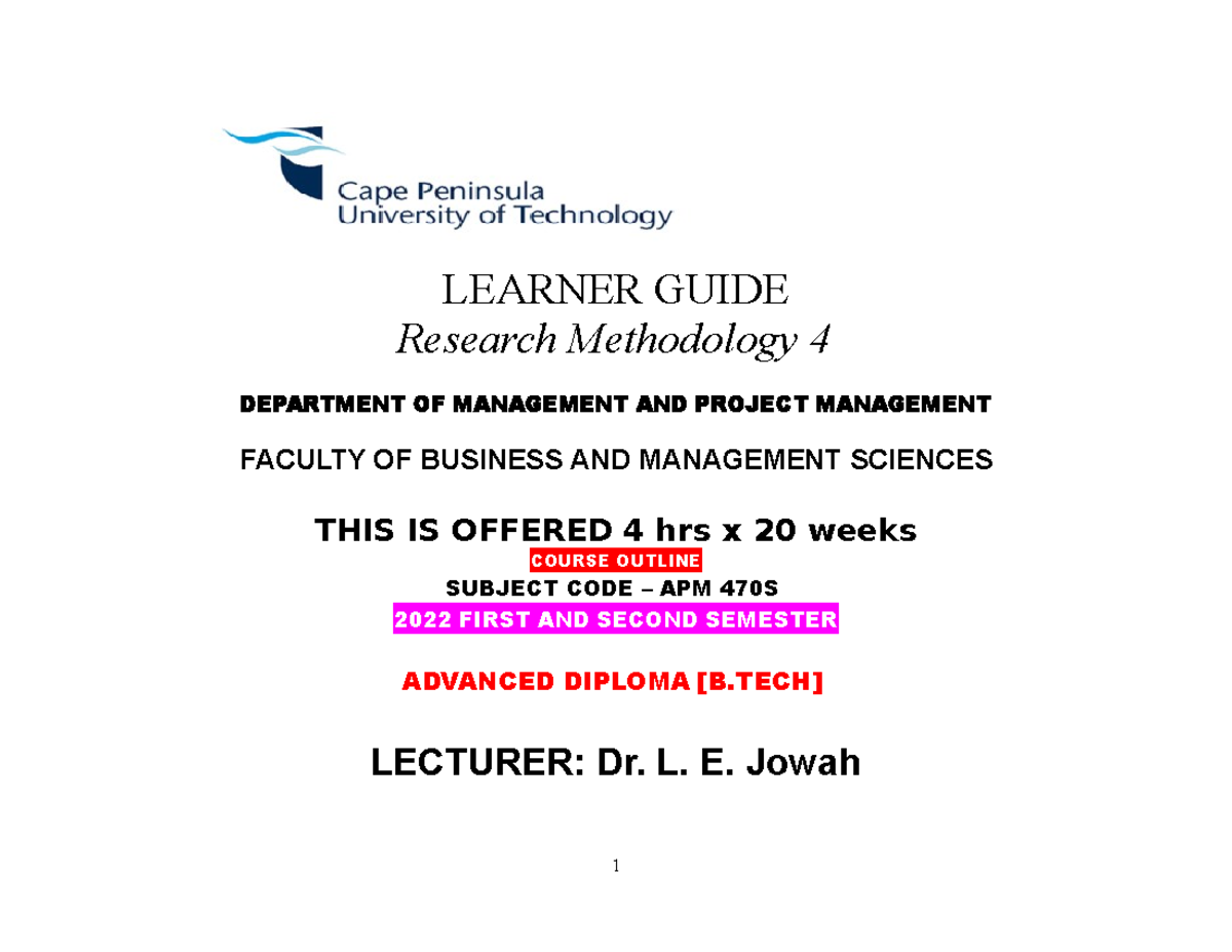 Research Methodology 2022 Learner Guide JULY 2022 - LEARNER GUIDE ...