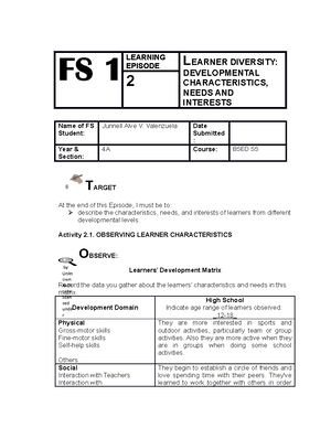 Episode-4 FS1 - 123 - LEARNING EPISODE LEARNER DIVERSITY: THE COMMUNITY ...