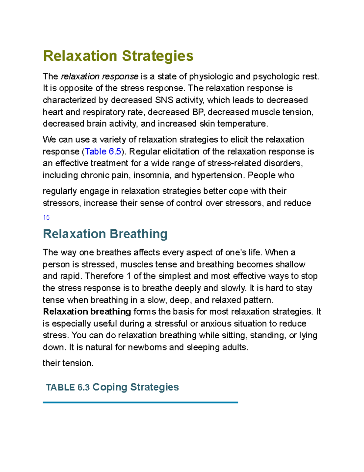 Relaxation Strategies - It is opposite of the stress response. The ...