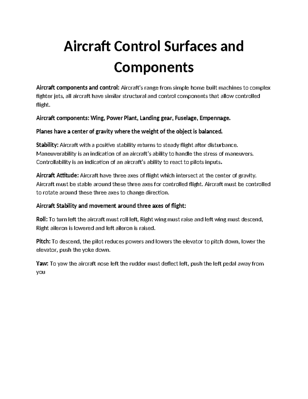 Aircraft Control Surfaces and Components - Aircraft Control Surfaces and Components Aircraft ...