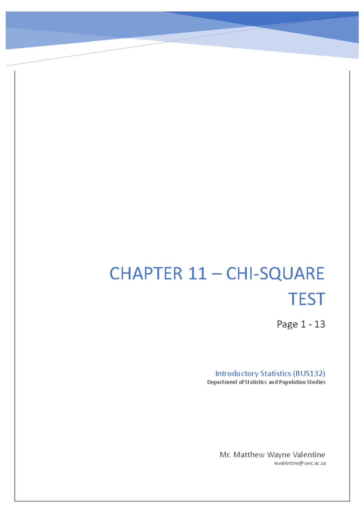 Chapter 11 - Chi-Square Test - Mr. Matthew Wayne Valentine mvalentine ...