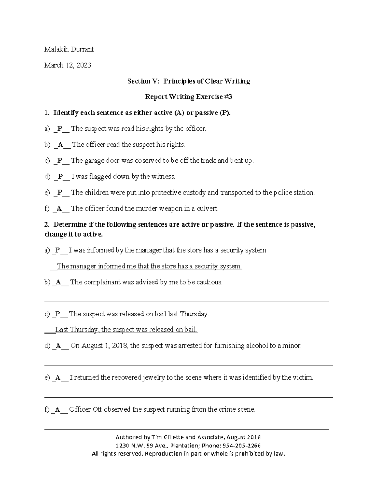 Report Writing Exercise #3 - Authored by Tim Gillette and Associate ...