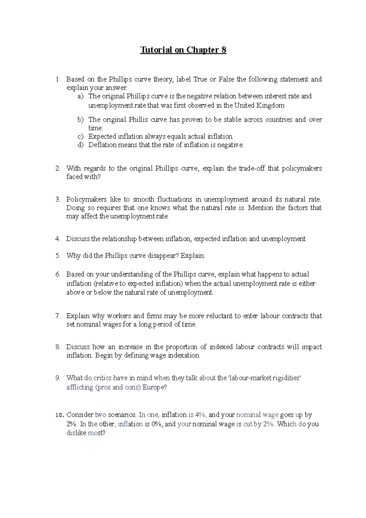 Tutorial Worksheet Chapter 8 - Tutorial on Chapter 8 Based on the ...
