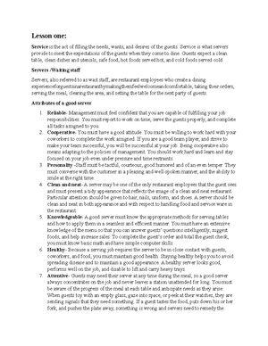 F&B Management Notes - LESSON 1 INTRODUCTION TO FOOD AND BEVERAGE ...