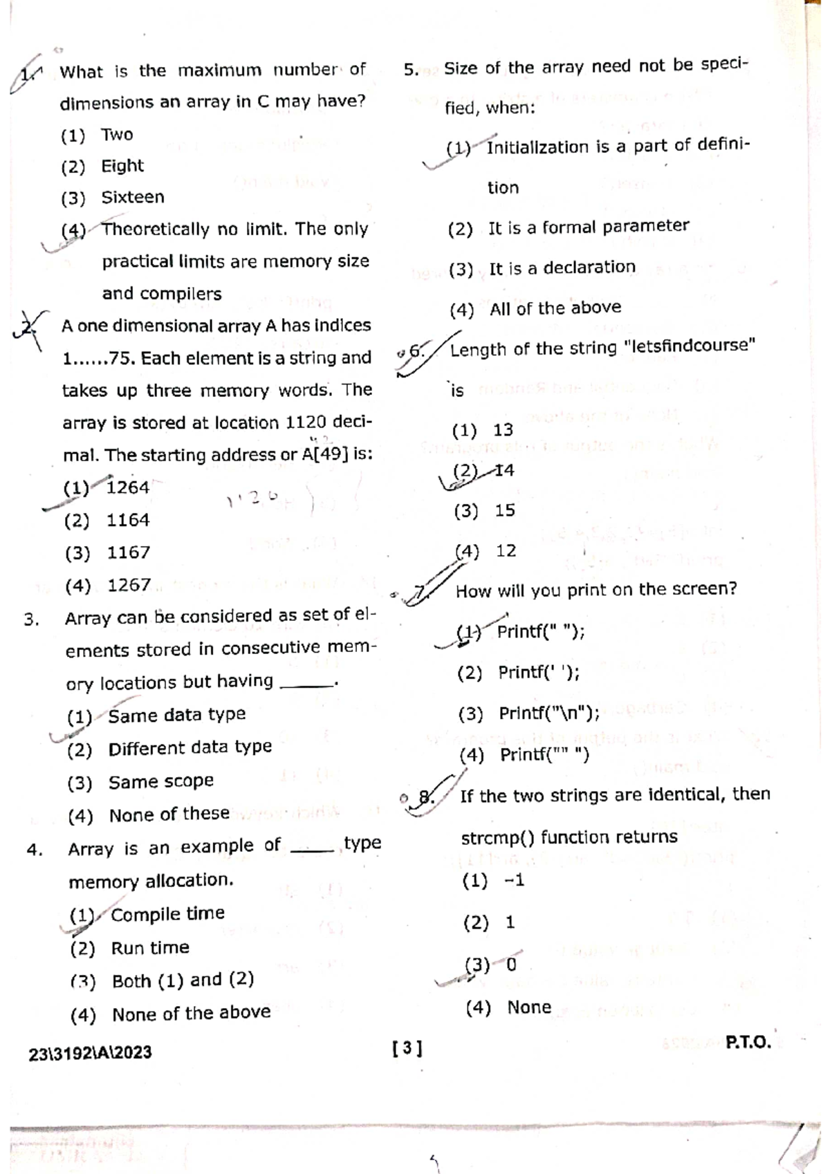 C - MCQ FOR BCA STUDENT - Is What is the maximum number of 5. Size of ...