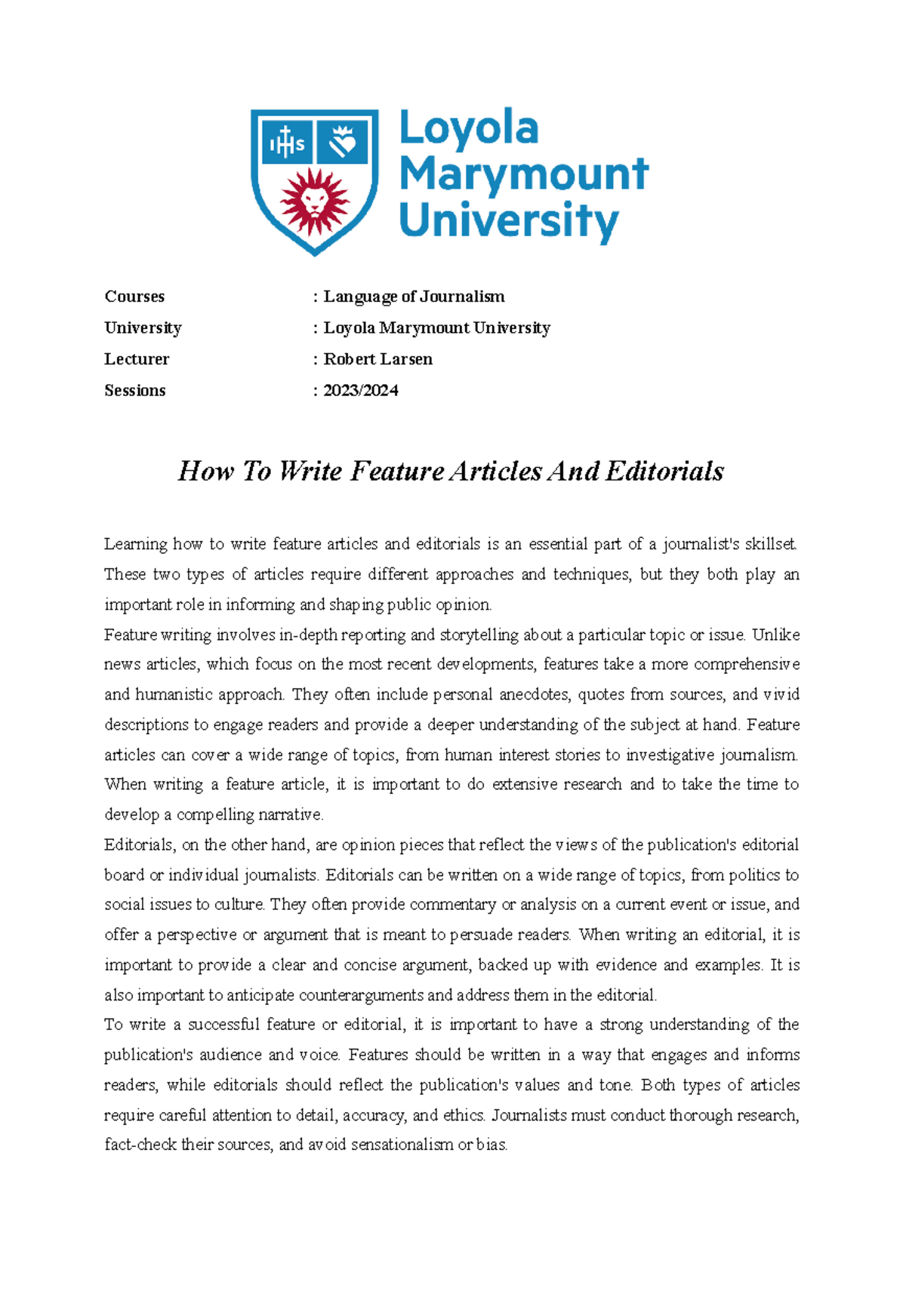 How To Write Feature Articles And Editorials - Courses : Language of ...