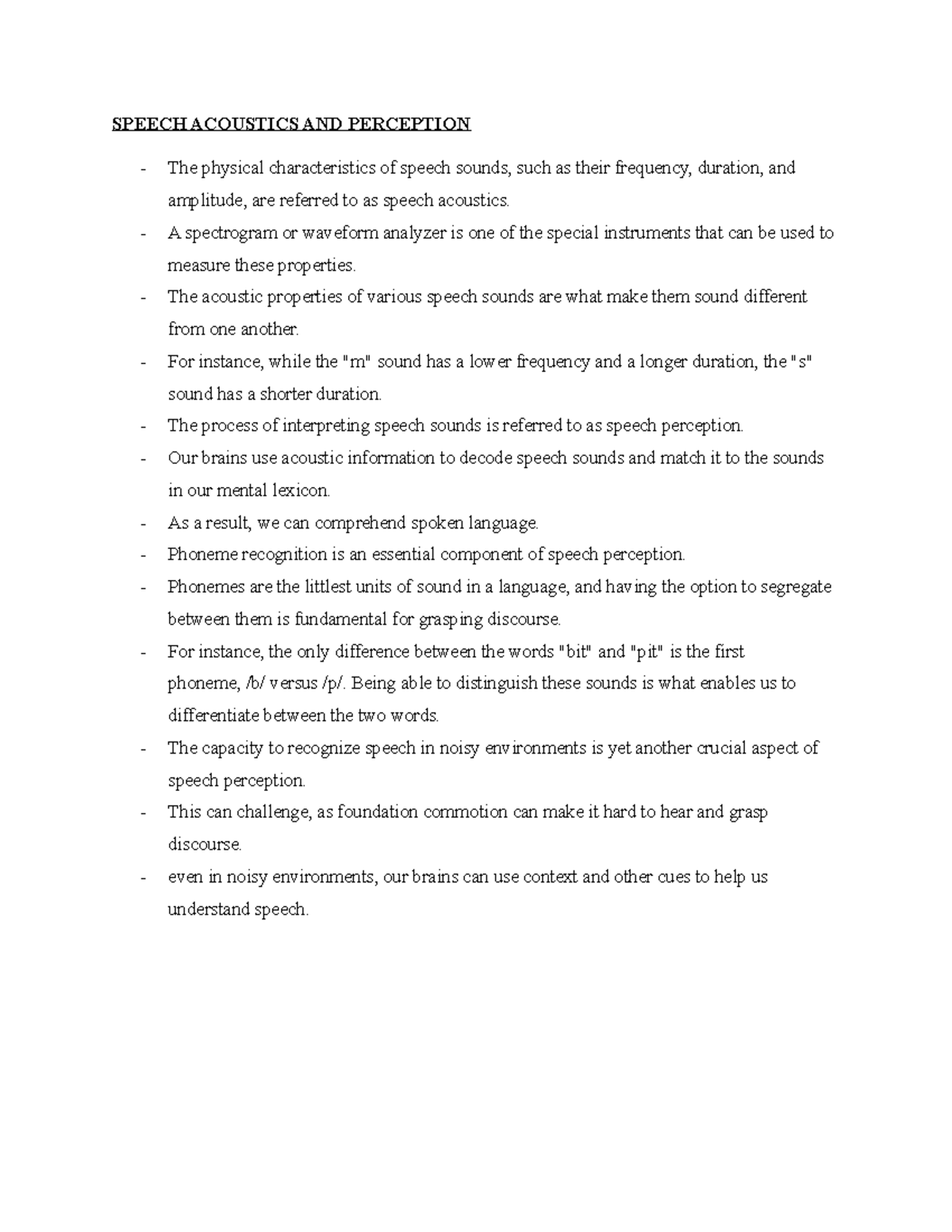 Speech Acoustics AND Perception Notes 1 - SPEECH ACOUSTICS AND ...