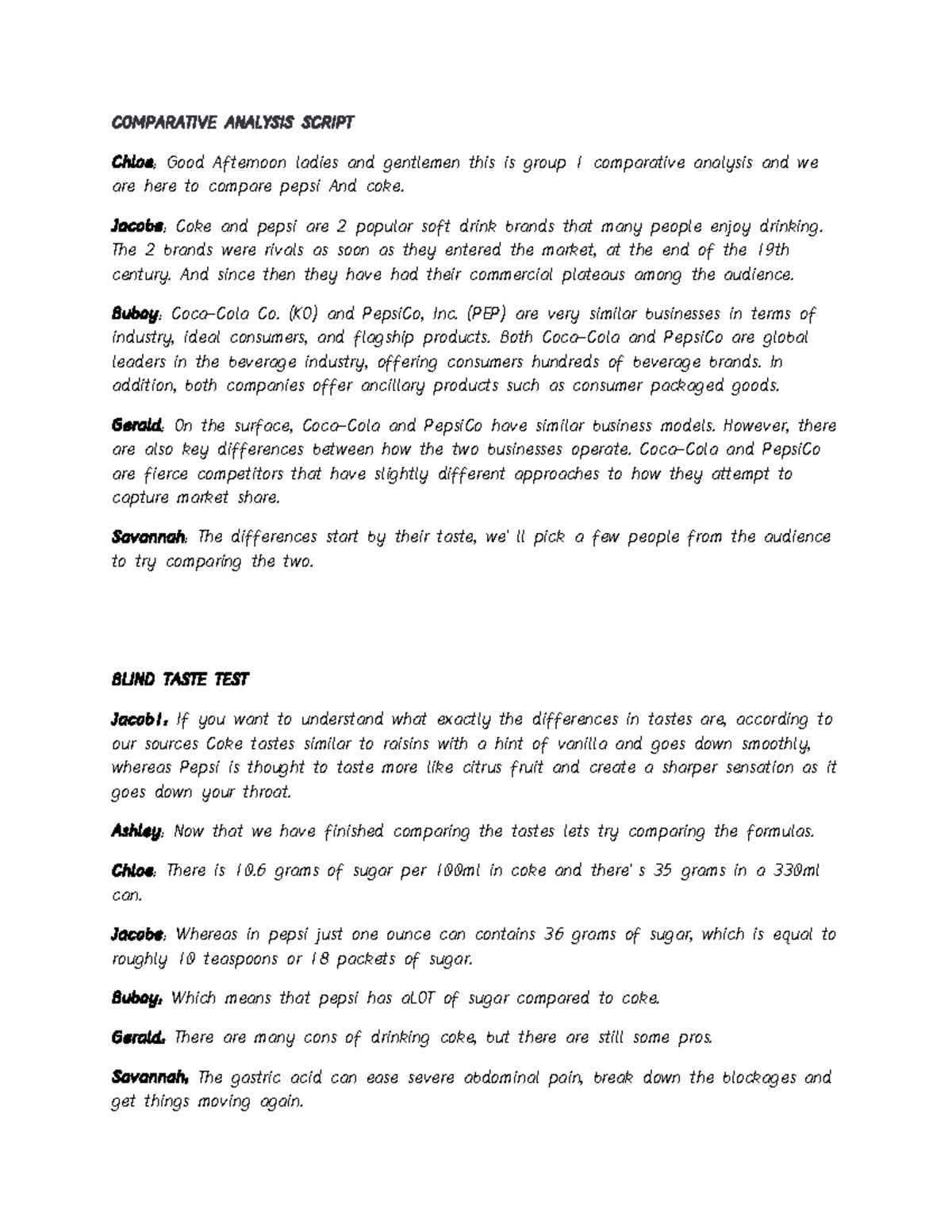 Comparative Analysis (Group 1) - COMPARATIVE ANALYSIS SCRIPT Chloe ...
