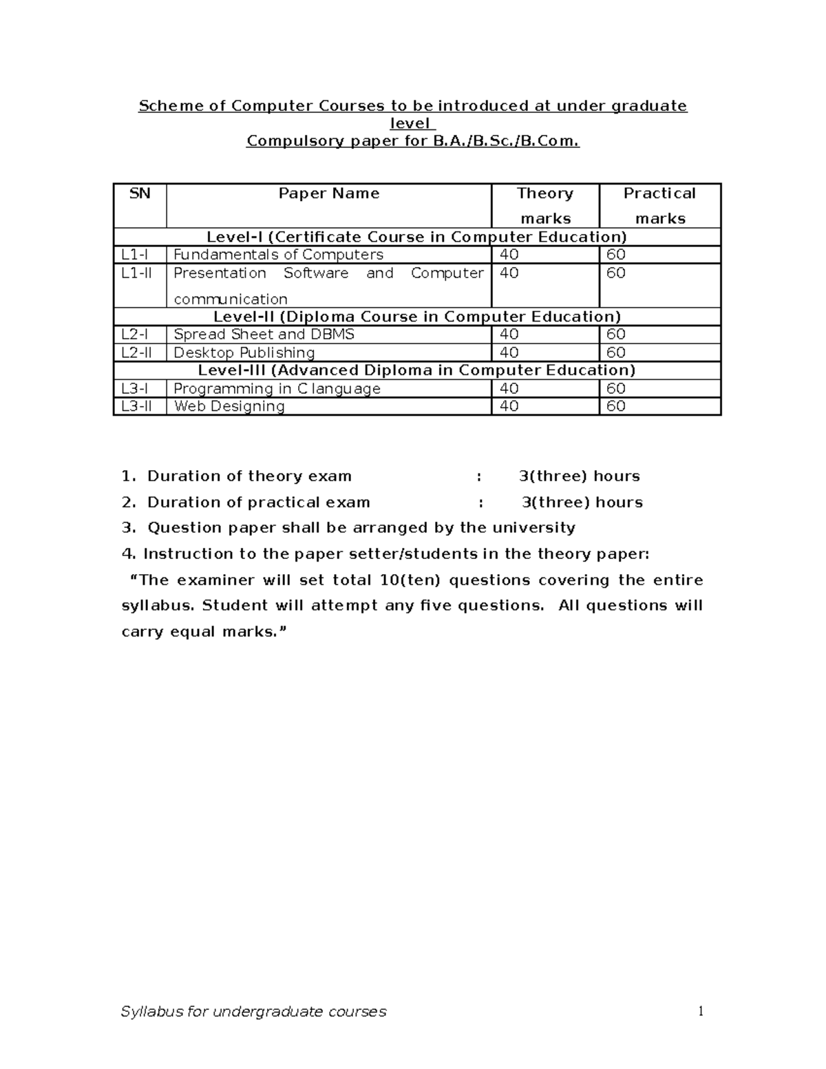 Babscbcom 09 - Scheme of Computer Courses to be introduced at under ...