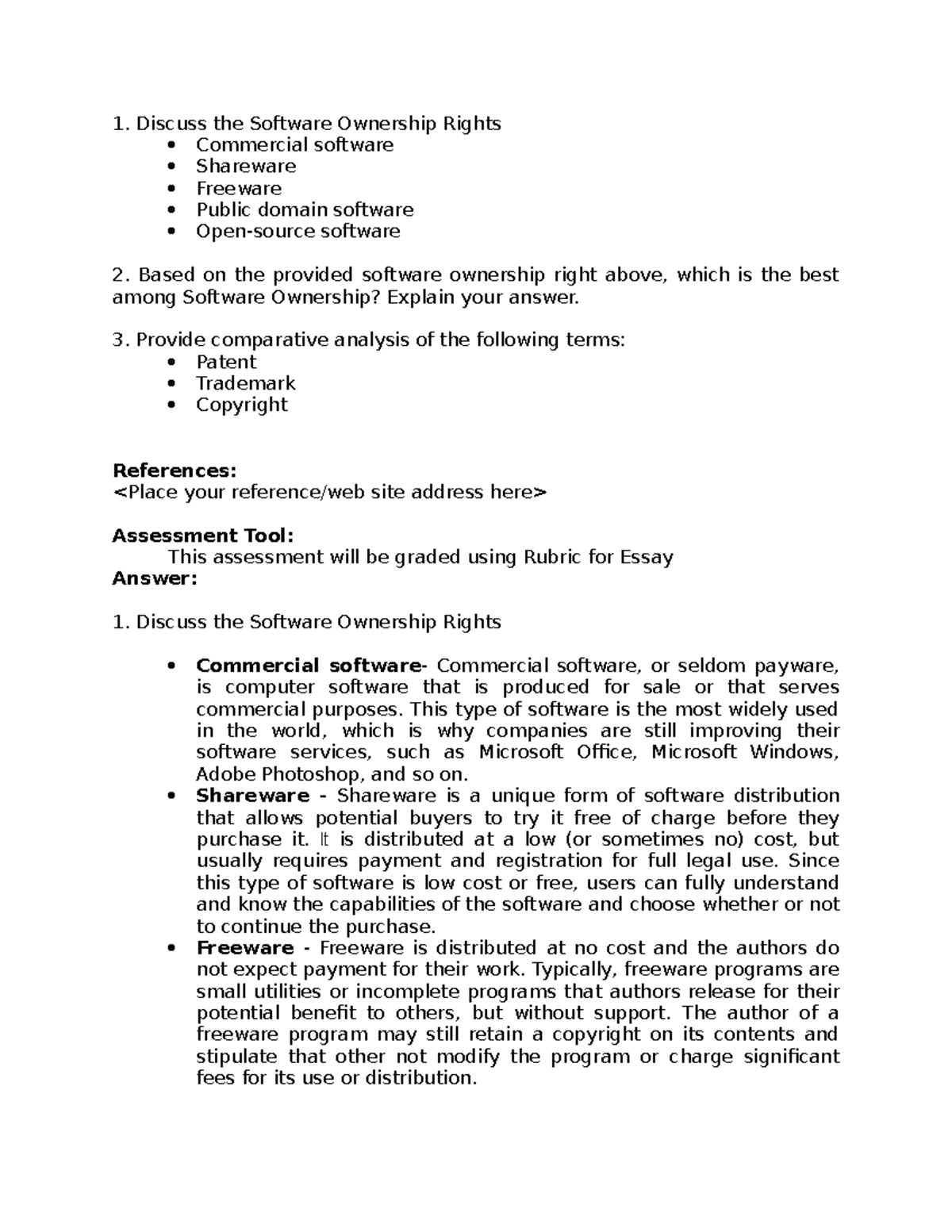 Assignment 4 - hihi - Discuss the Software Ownership Rights Commercial ...