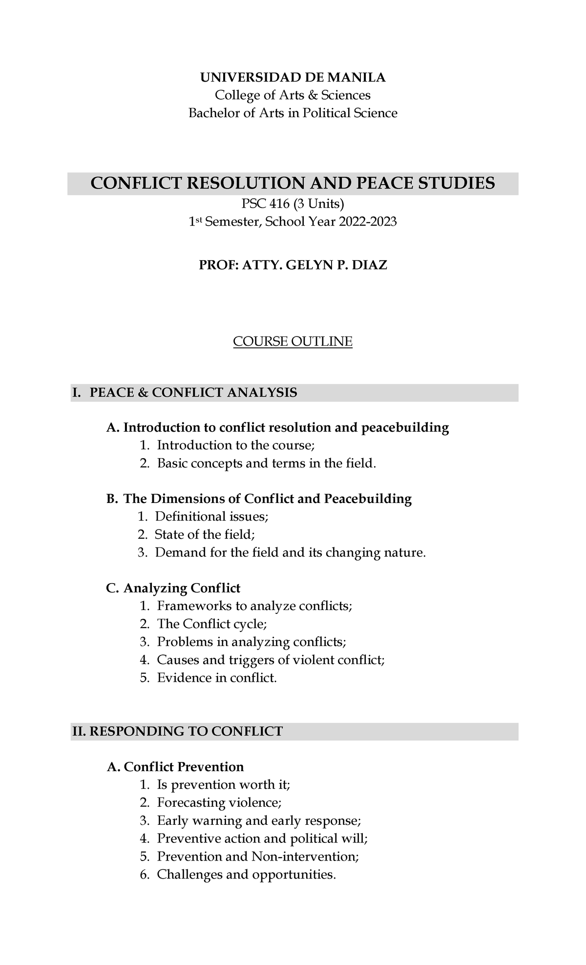 UDM-Conflict-Resolution Syllabus - UNIVERSIDAD DE MANILA College of ...