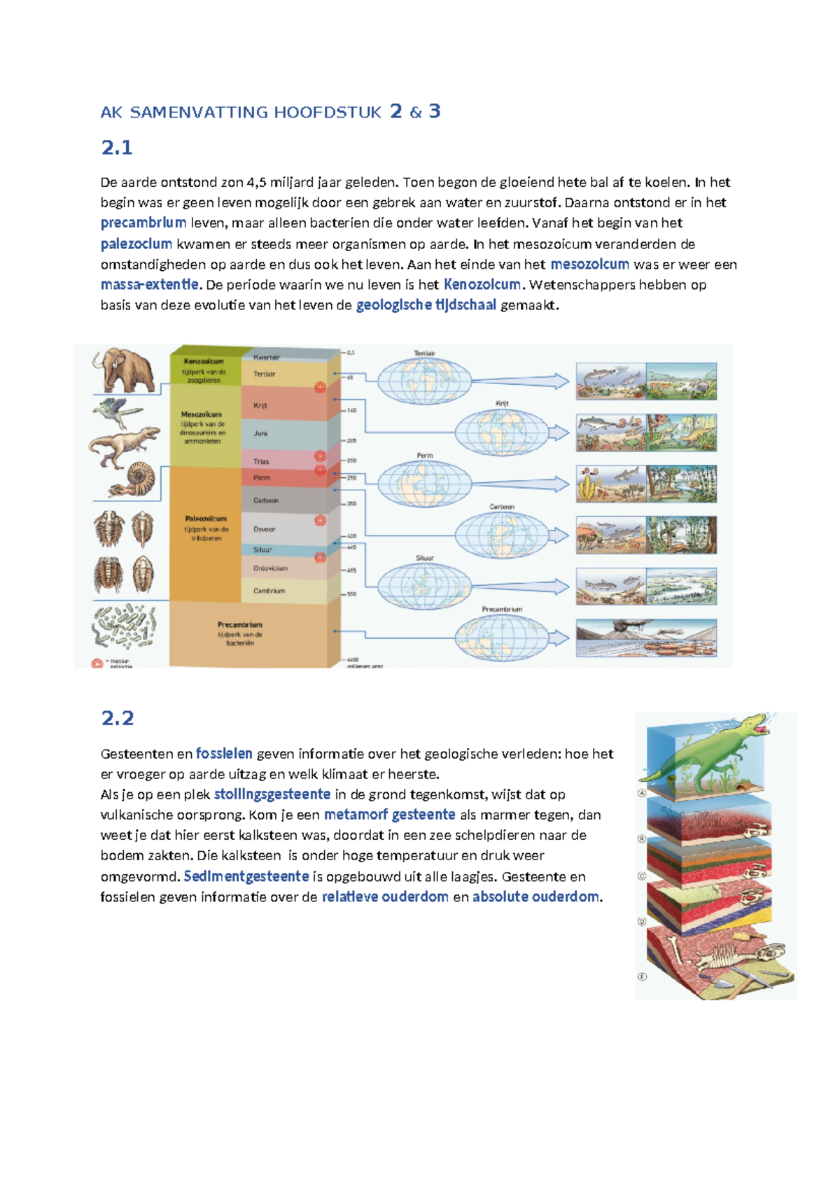 AK Samenvatting - AK SAMENVATTING HOOFDSTUK 2 & 3 2. De aarde ontstond zon 4,5 miljard jaar ...
