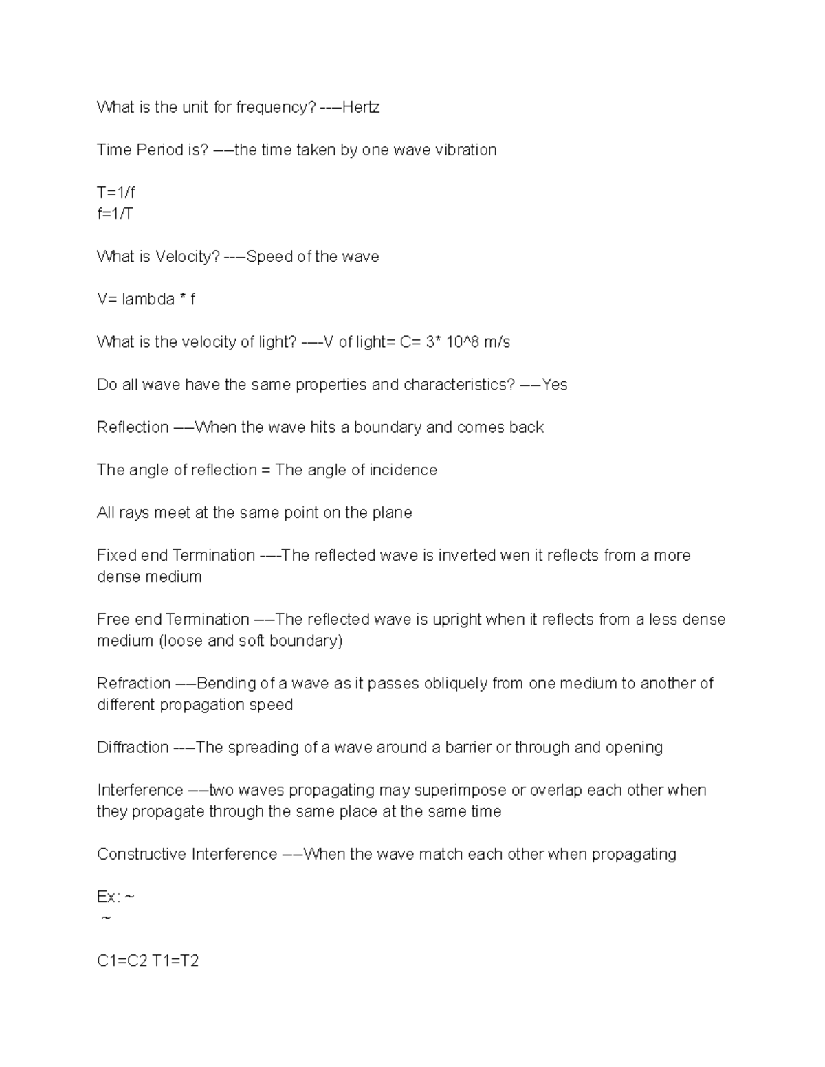 Physics 101 Test #2 - What is the unit for frequency? -Hertz Time ...