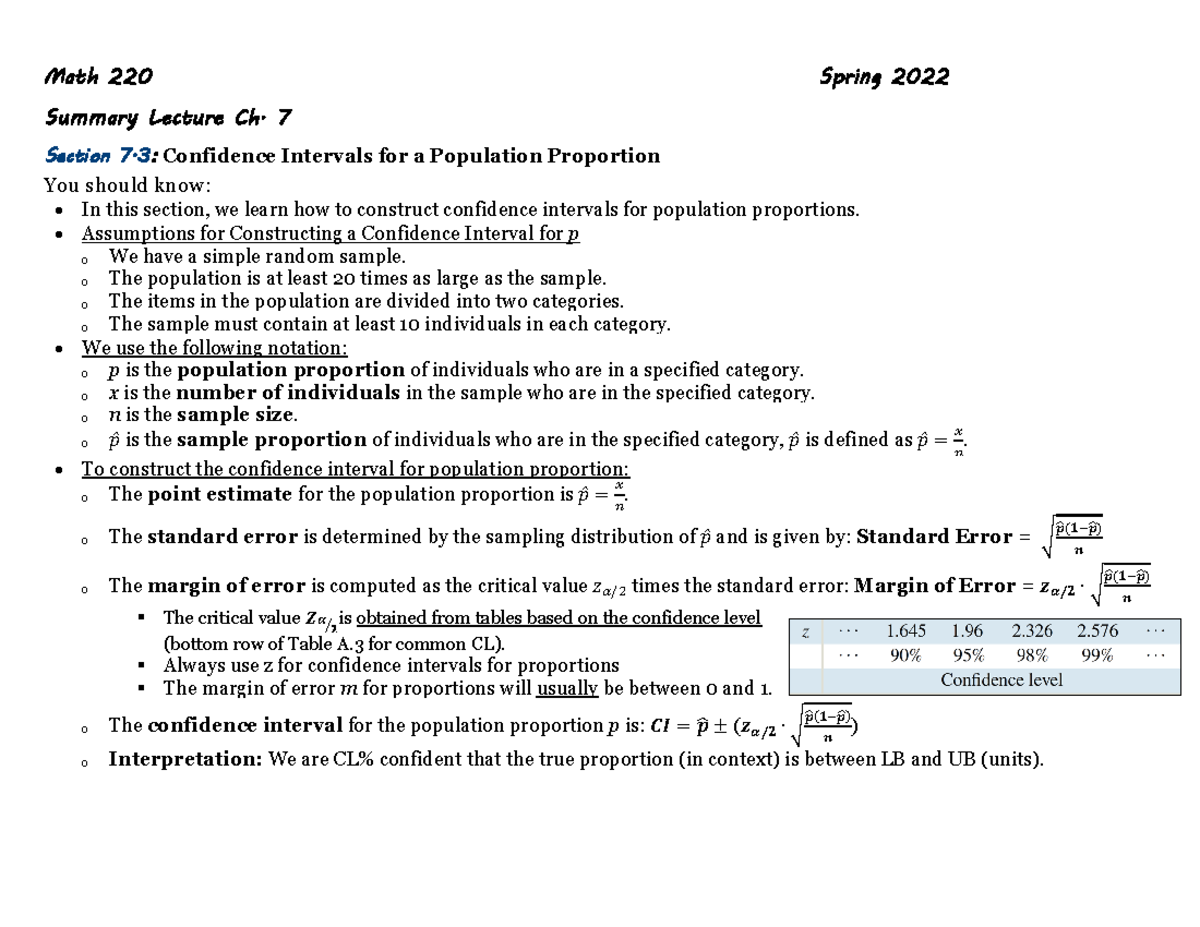 Math 220 Summary Lecture Ch7 Sec 7 - Math 220 Spring 2022 Summary Lecture Ch. 7 Section 7. 3 ...