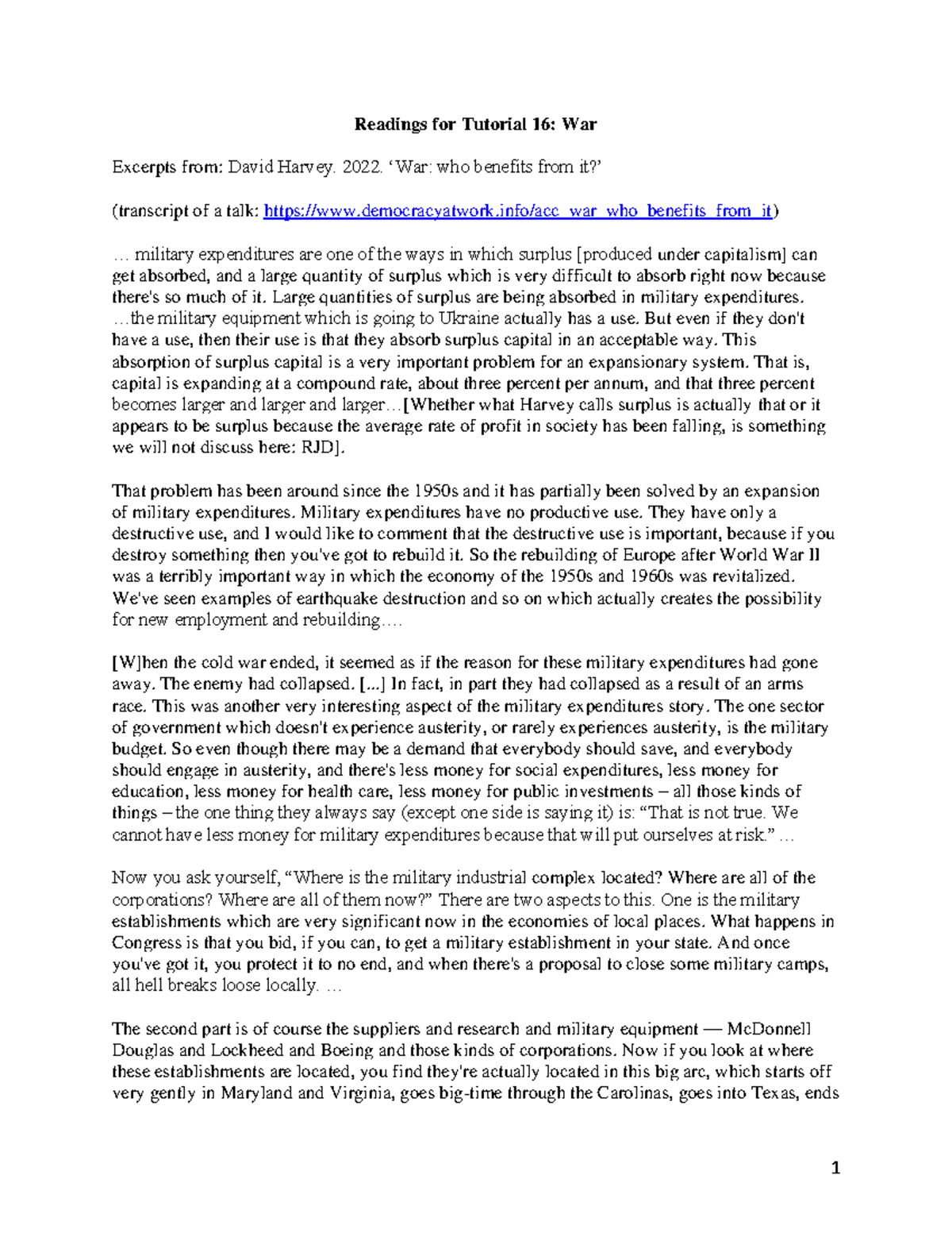 Tutorial 16. Readings - Lecture notes for GEOG 1000 - Readings for ...