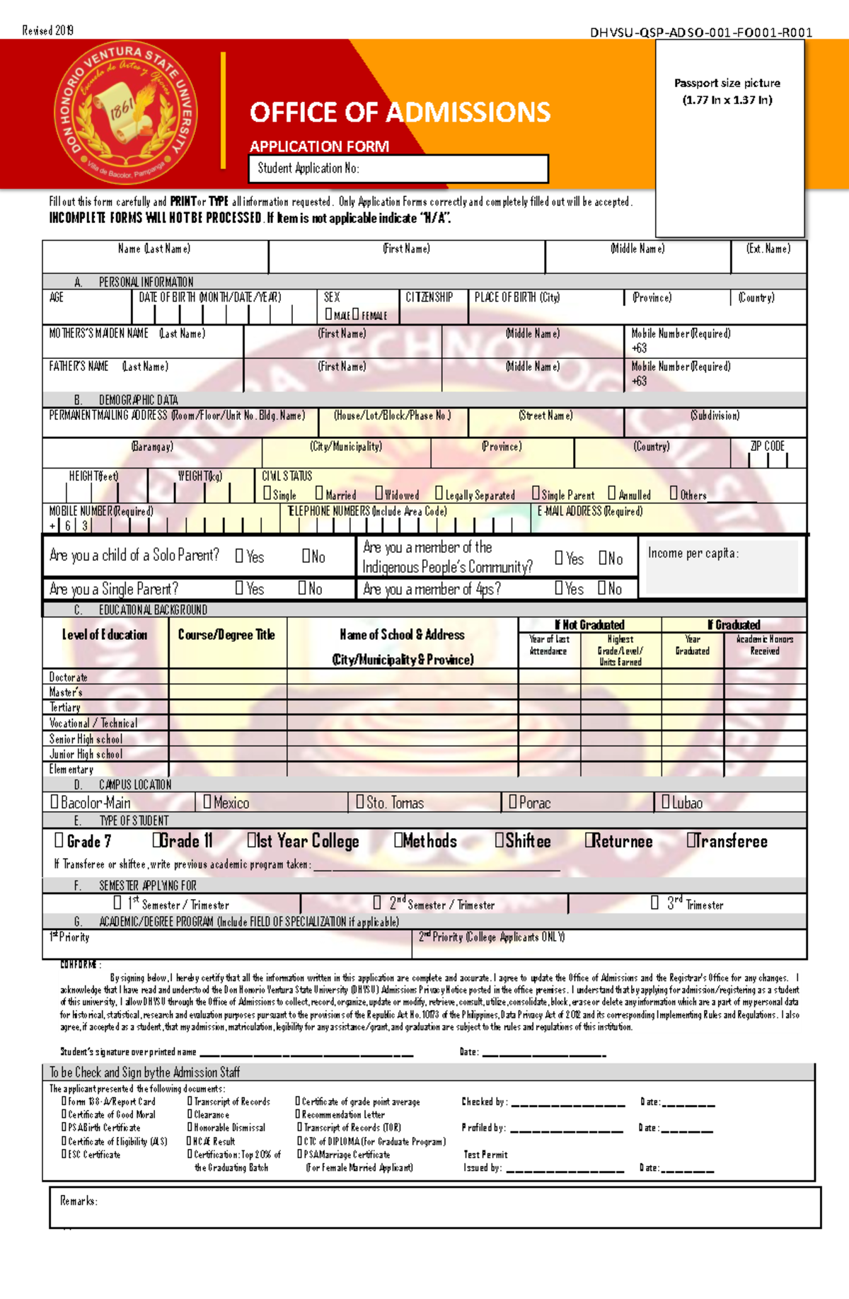 FORM Application revised-based-on-QA - [Type here] OFFICE OF ADMISSIONS ...
