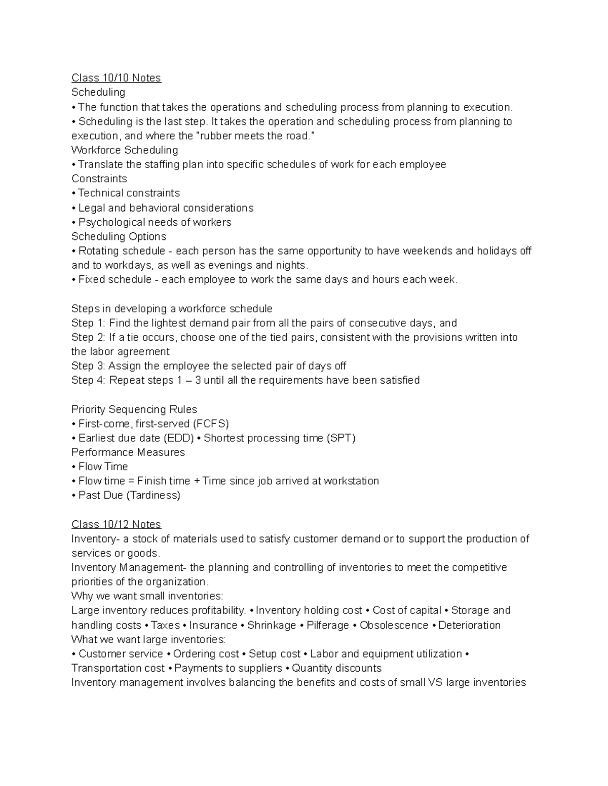 Week 7 Notes - Class 10/10 Notes Scheduling The function that takes the ...