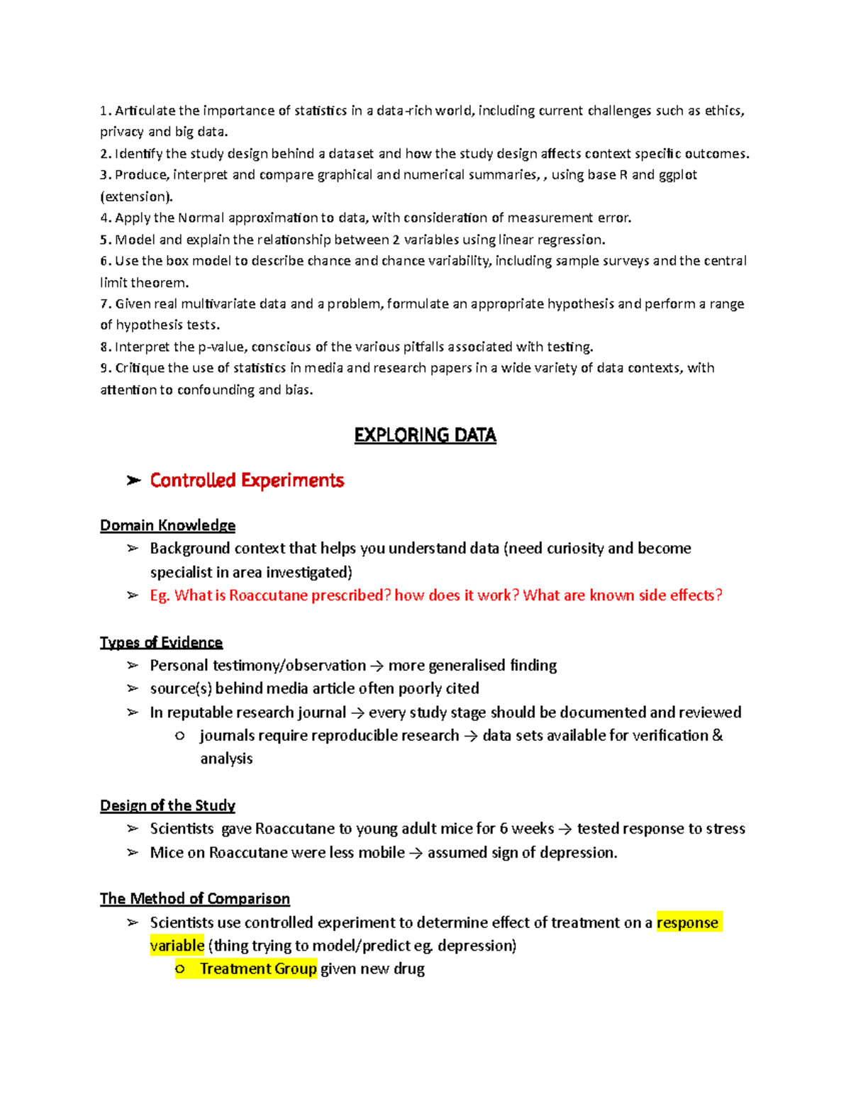 DATA 1001 course notes/summary USYD - Articulate the importance of ...