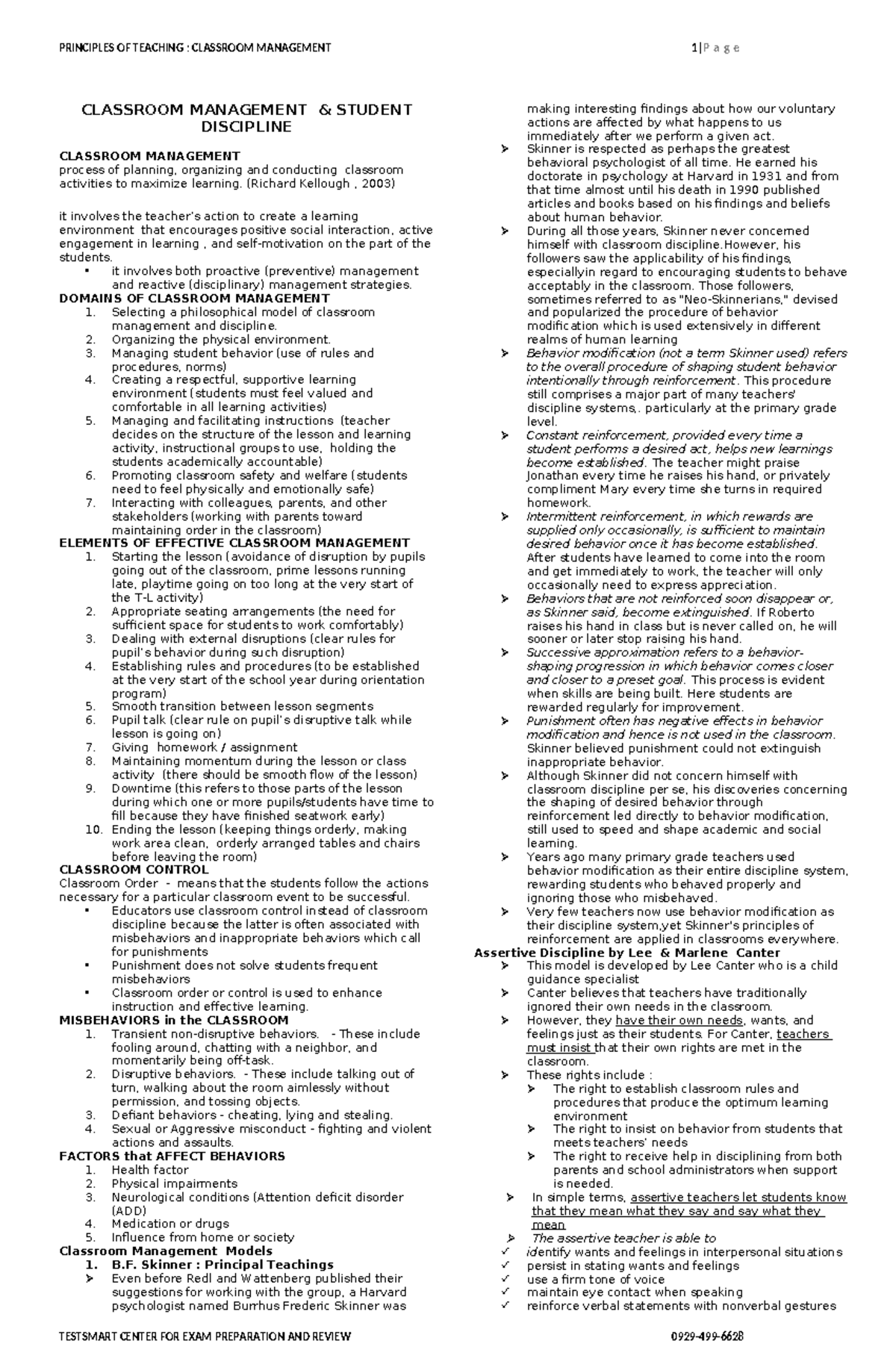Classroom Management handout - CLASSROOM MANAGEMENT & STUDENT ...