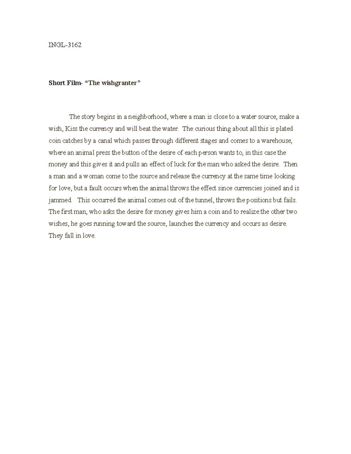 Story film-The wishgranter - INGL- Short Film- “The wishgranter” The ...