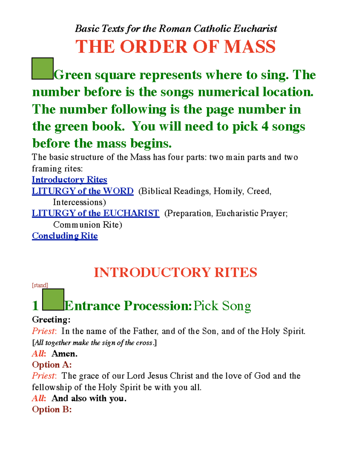 285158354 Mass Song Instructions - Basic Texts for the Roman Catholic ...