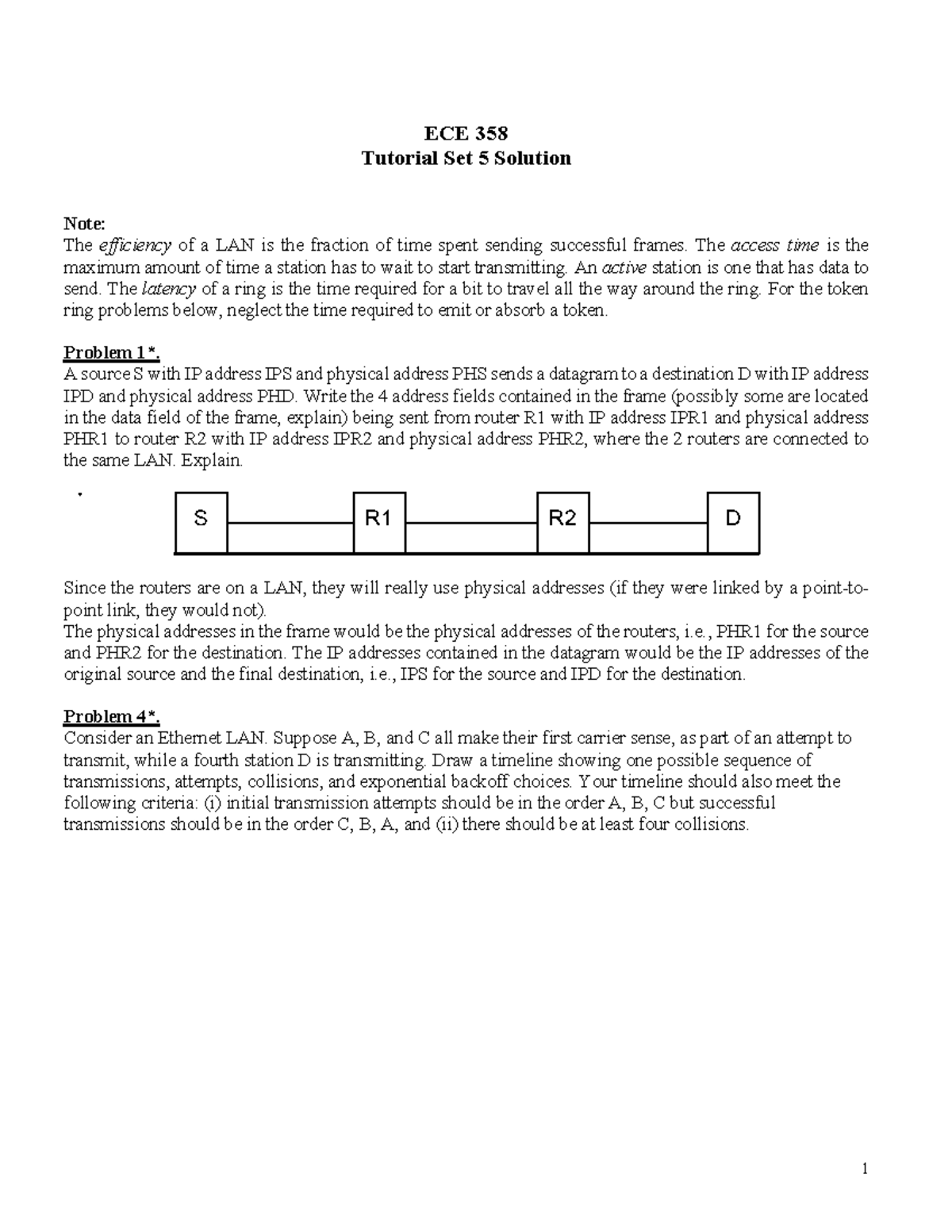 Solution Tutorial Set 5 Link Layer - ECE 358 Tutorial Set 5 Solution ...
