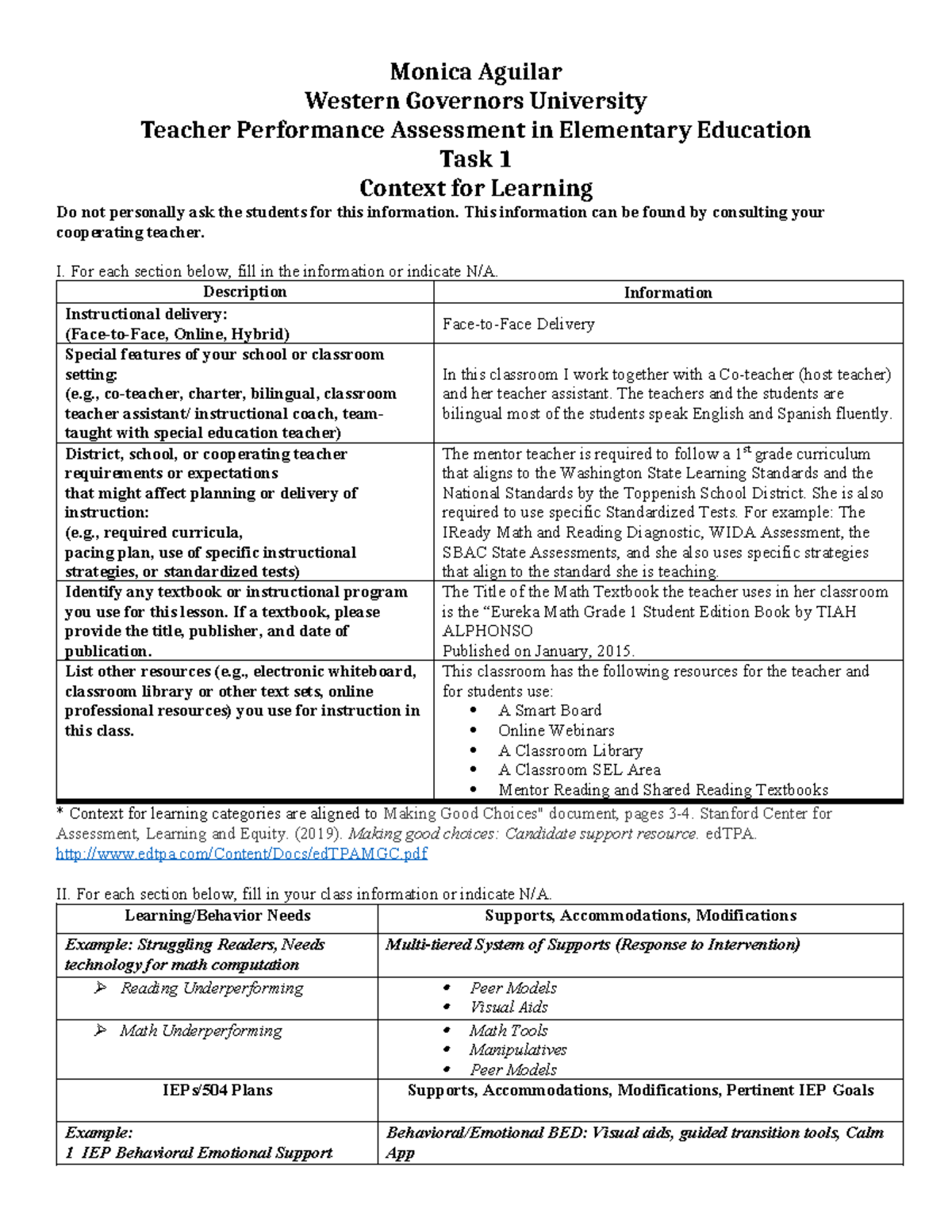 TPA Task 1 Context For Learning - Monica Aguilar Western Governors ...