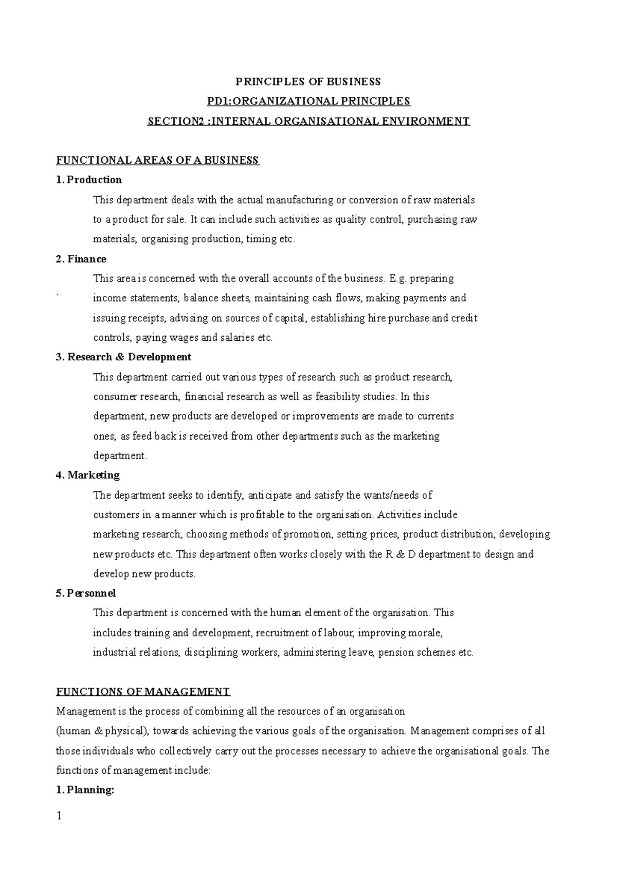 Section 2-internal organisational environment - PRINCIPLES OF BUSINESS ...