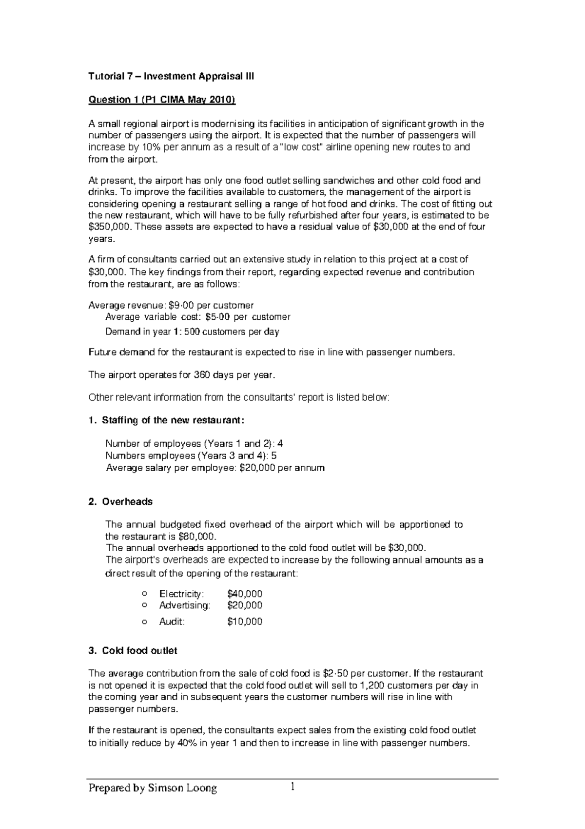 Tutorial 7 - Investment Appraisal (III) - Tutorial 7 – Investment ...