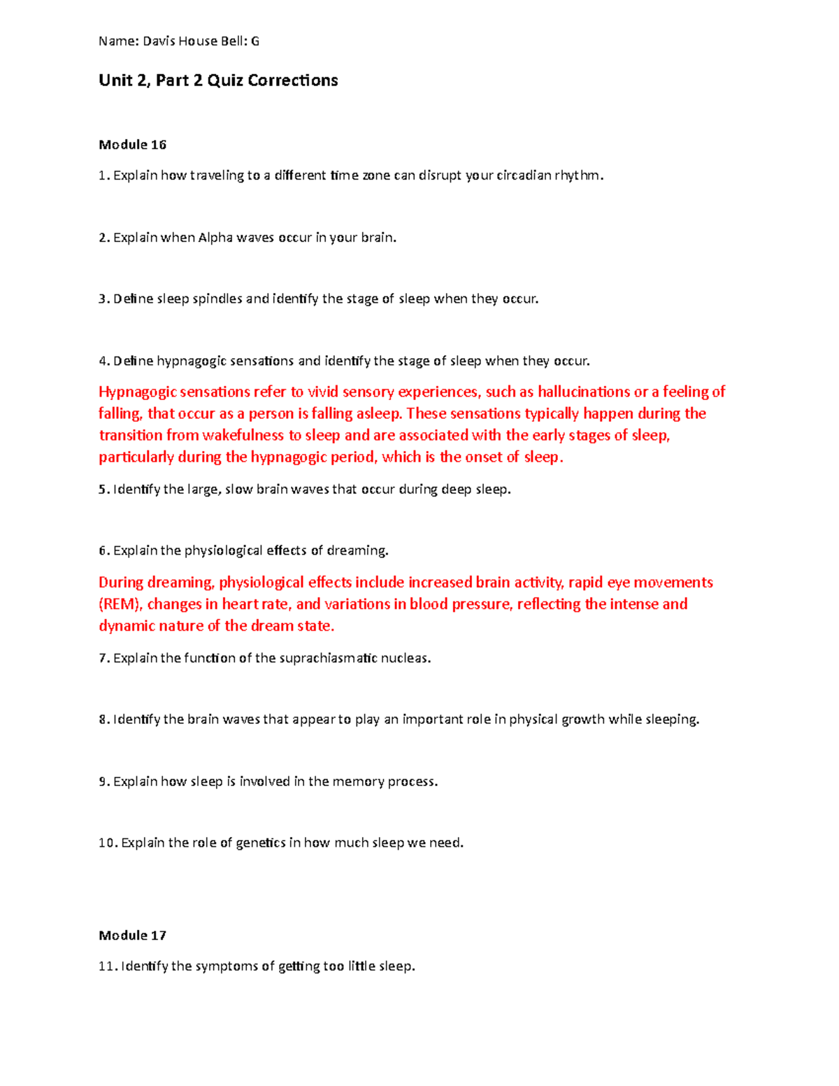 Unit 2, Part 2 Quiz Corrections - Name: Davis House Bell: G Unit 2 ...