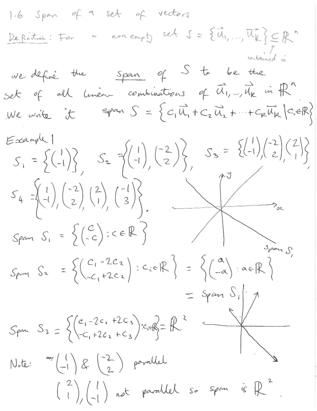 Section 1 6 Notes Span Of A Set Of Vectors We Dtfye Te Span Of