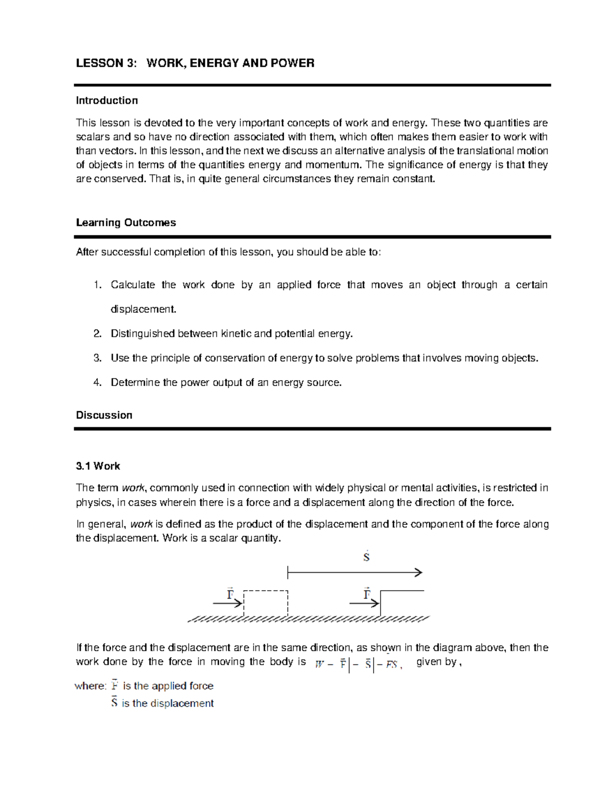 Lesson 3 WORK Energy AND Power LESSON 3 WORK ENERGY AND POWER lesson-3-work-energy-and-power-lesson-3-work-energy-and-power
