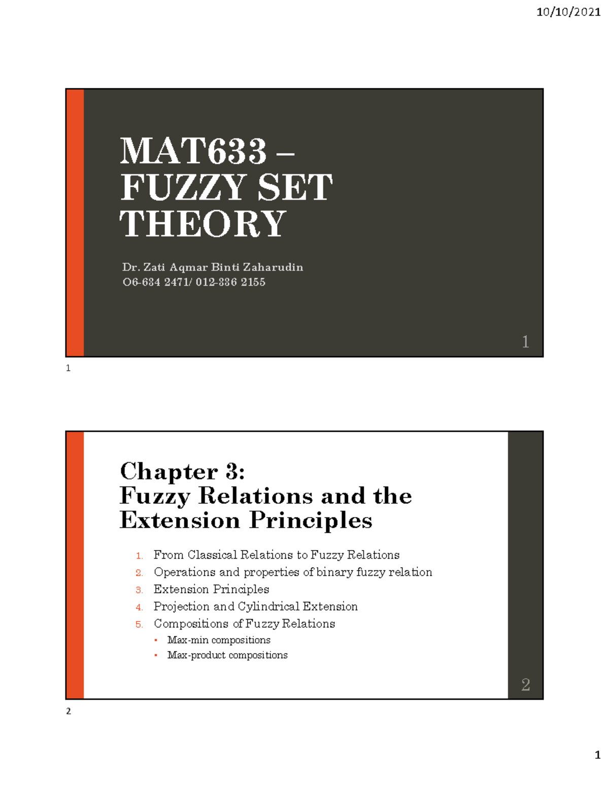 Chapter 3 students handout - MAT633 – FUZZY SET THEORY Dr. Zati Aqmar Binti Zaharudin O6-634 ...