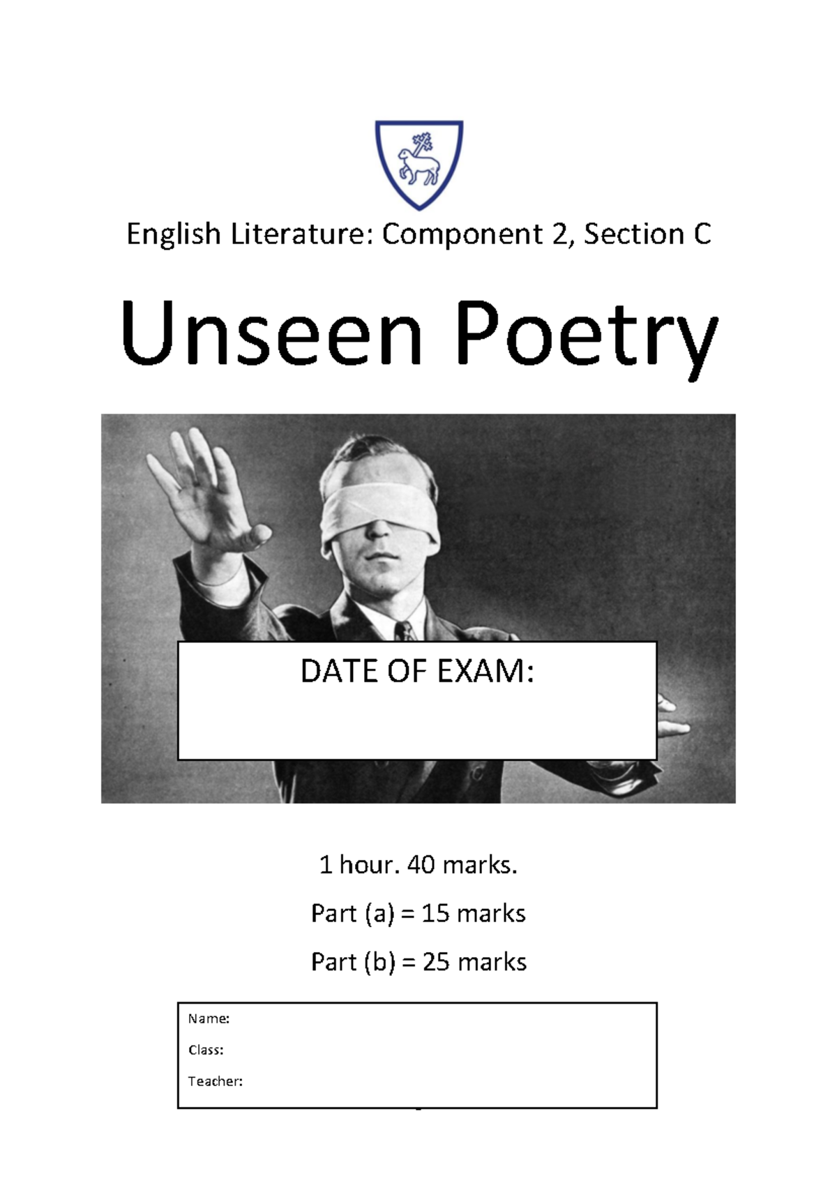 LIT Unseen Poetry Revision Booklet - English Literature: Component 2 ...