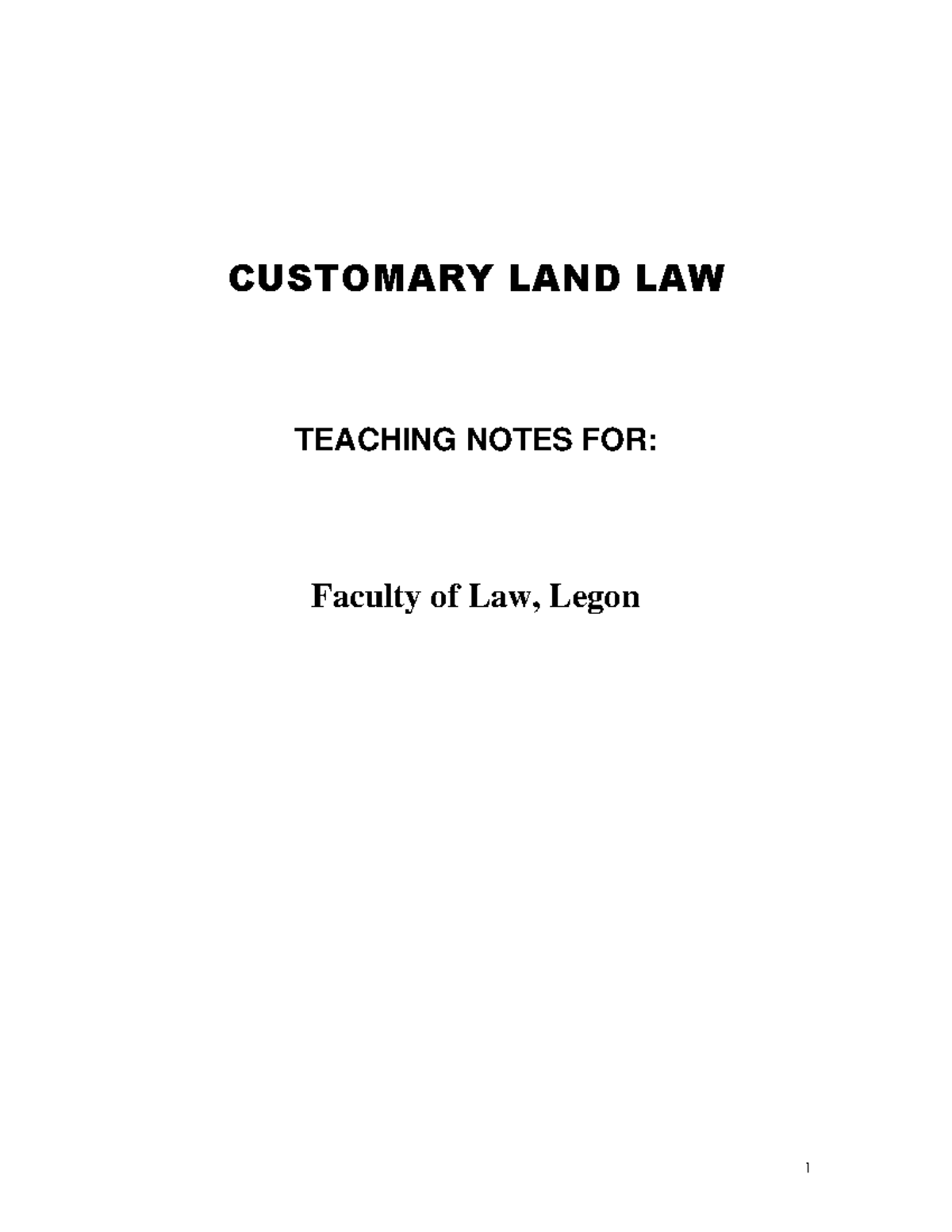 Customary Land Law notes (old) - CUSTOMARY LAND LAW TEACHING NOTES FOR ...
