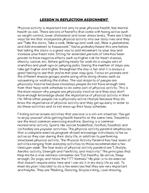 Lesson 15 Reflection Assignment - LESSON 15 REFLECTION ASSIGNMENT A ...