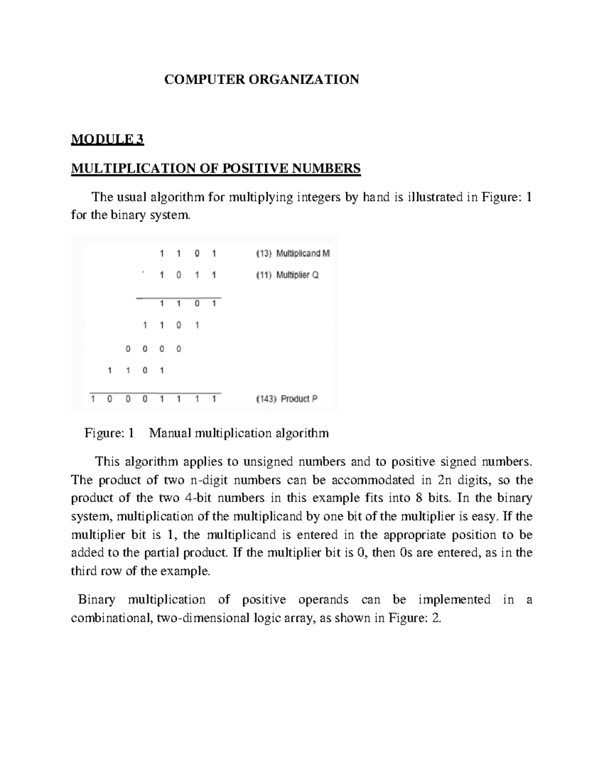 Multiplication of positive numbers - COMPUTER ORGANIZATION MODULE 3 MULTIPLICATION OF POSITIVE ...