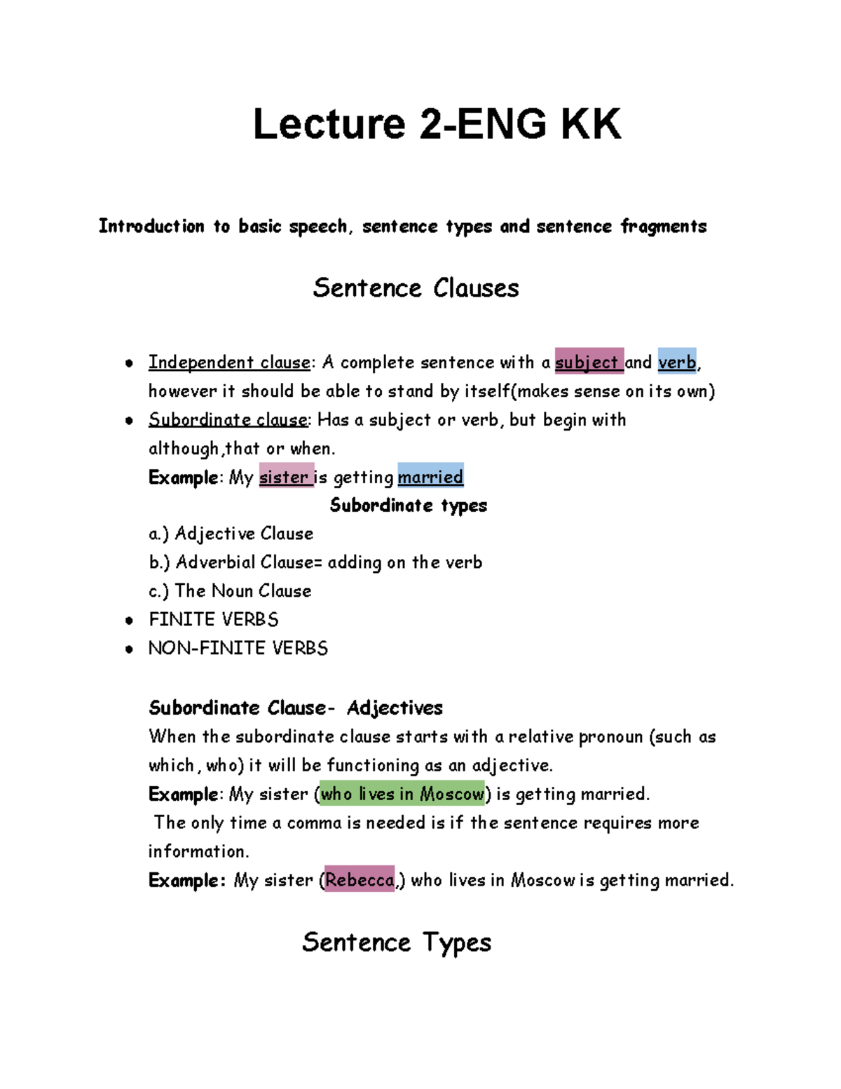 -ENG KK - Lecture 2-ENG KK Introduction to basic speech, sentence types ...