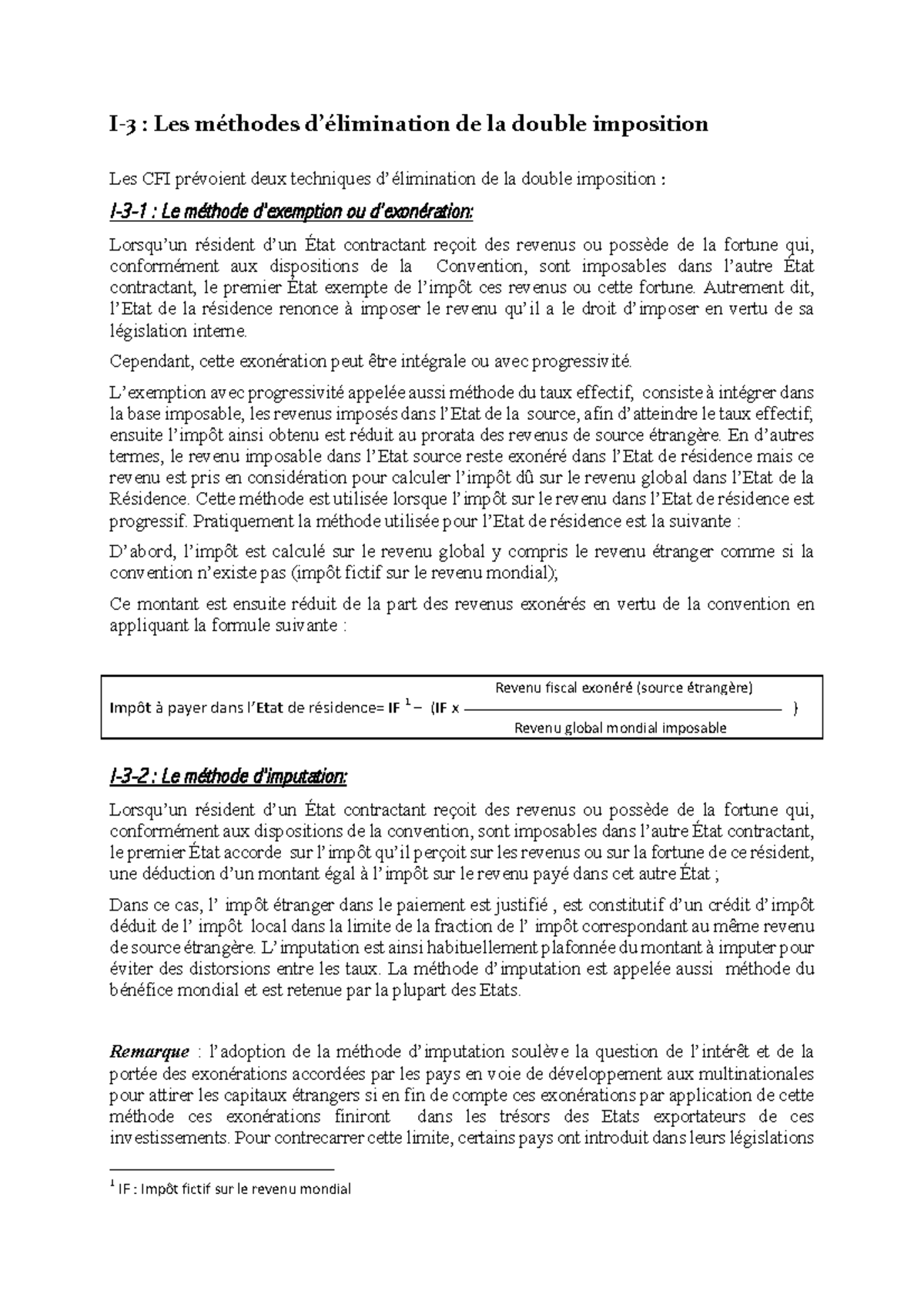 3 methodes delimination de la double imposition - I-3 : Les méthodes d ...