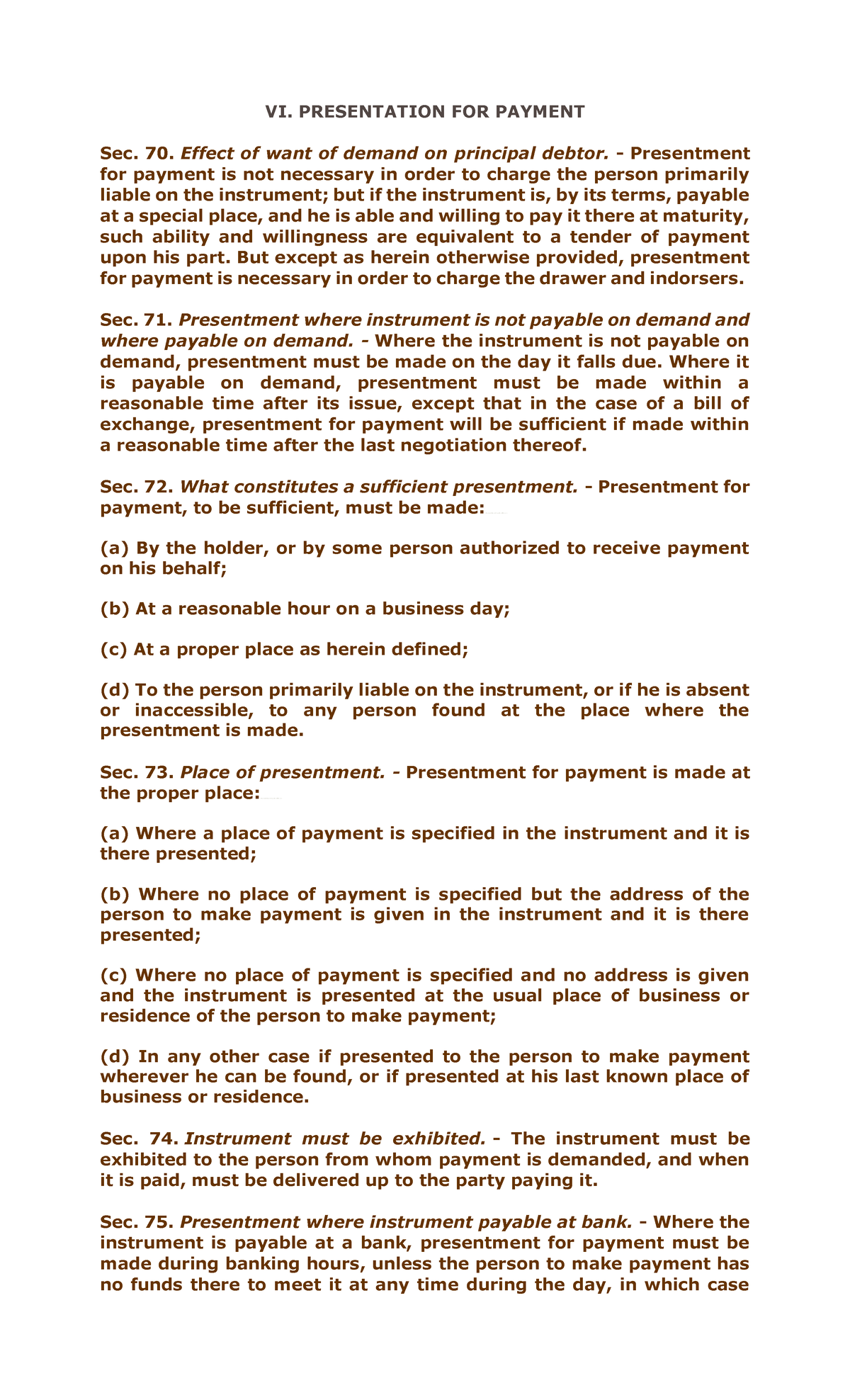 Chapter 6 Presentment for Payment-2 - VI. PRESENTATION FOR PAYMENT Sec ...